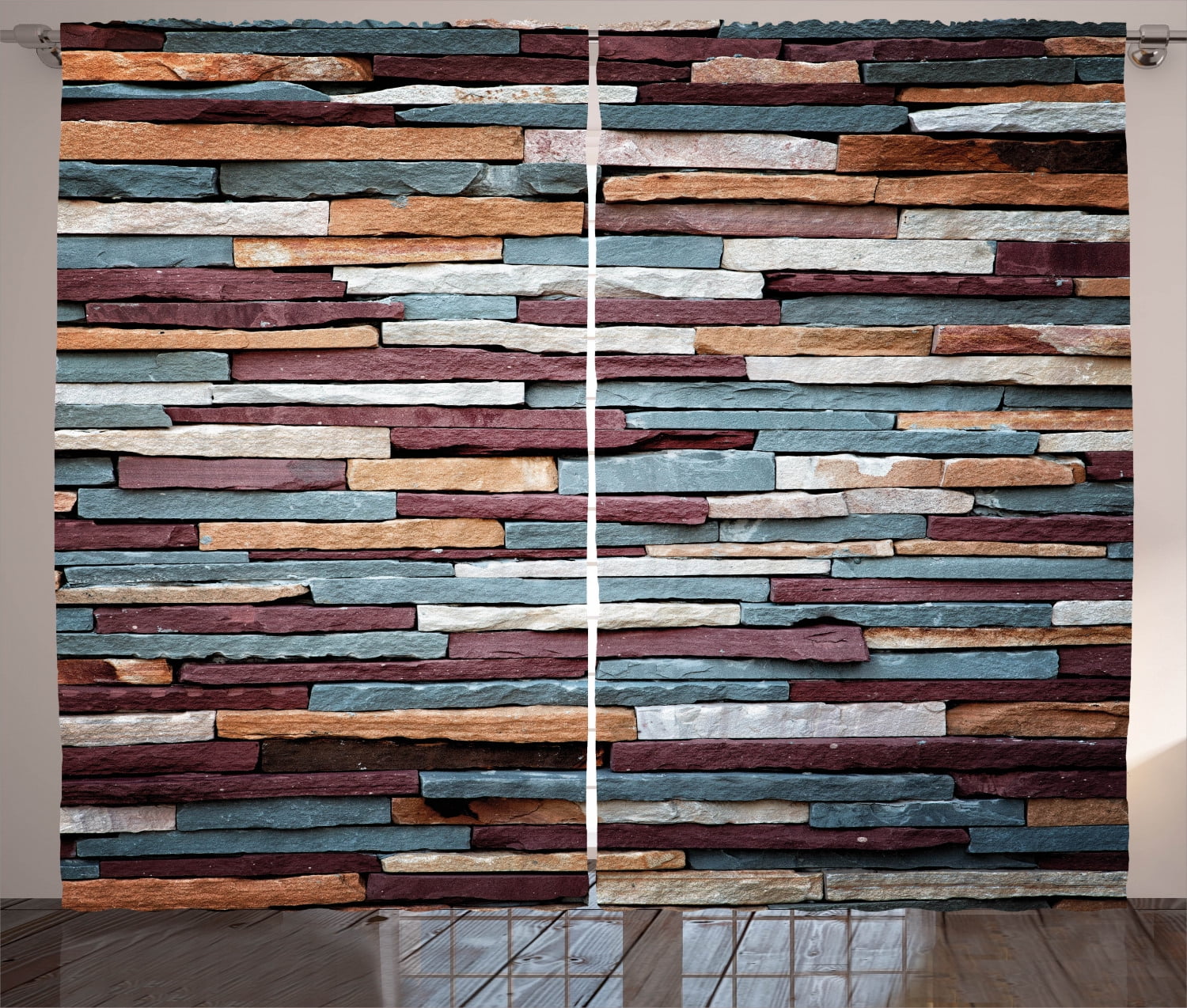 Ambesonne Retro Curtains 2 Panel Set, Abstract Colored Stones, 108" x ...