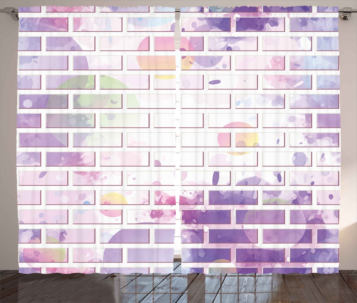Ambesonne Violet Curtains 2 Panel Set, Vector Graffiti Brick, 108" x ...