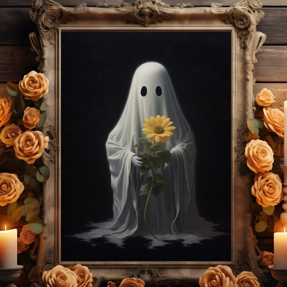 Wall Daisy Ghost Poster Sheeted Ghost Art Print Cute Little Ghost Face ...