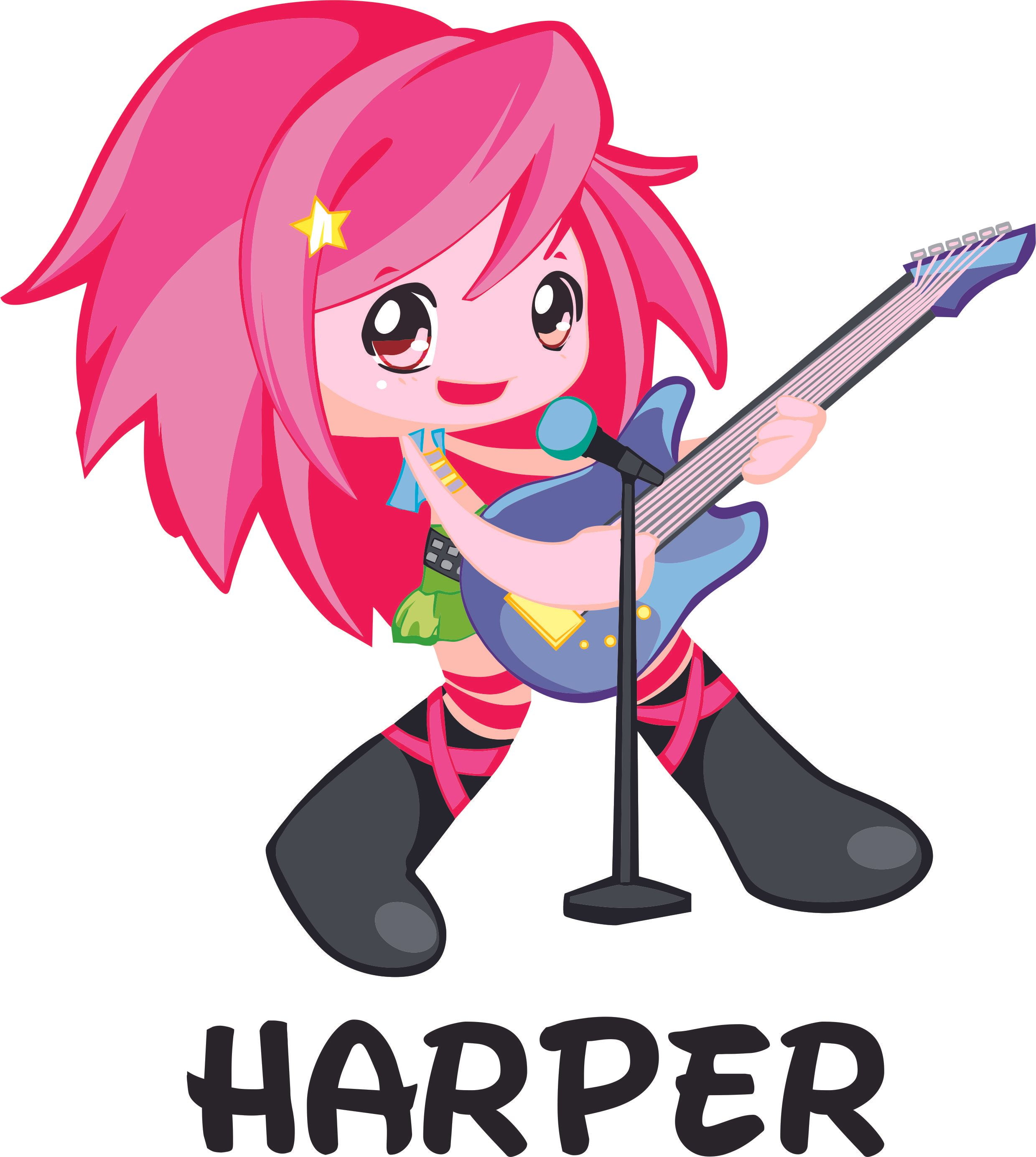 Wall Decal Cute Rock Star Girl Guitar Girly Dance Disco Tango Ballerina ...