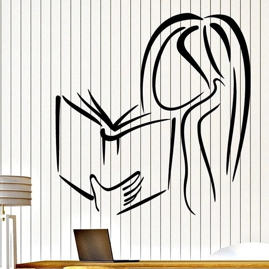 Wall Decal Girl Reading a Book Bookstore Library Read Corner Interior ...