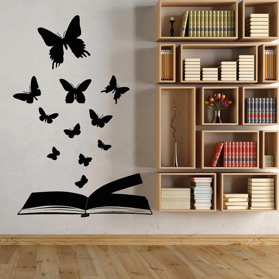 Wall Decal Open Book Magical Butterfly Library Books Store Interior ...