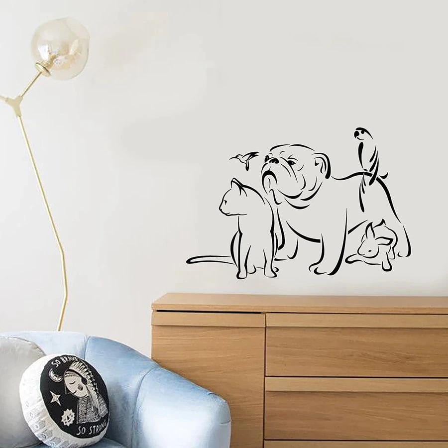 Wall Decal Pets Grooming Salon Logo Animals Dog Cat Parrot Bird Rabbit ...