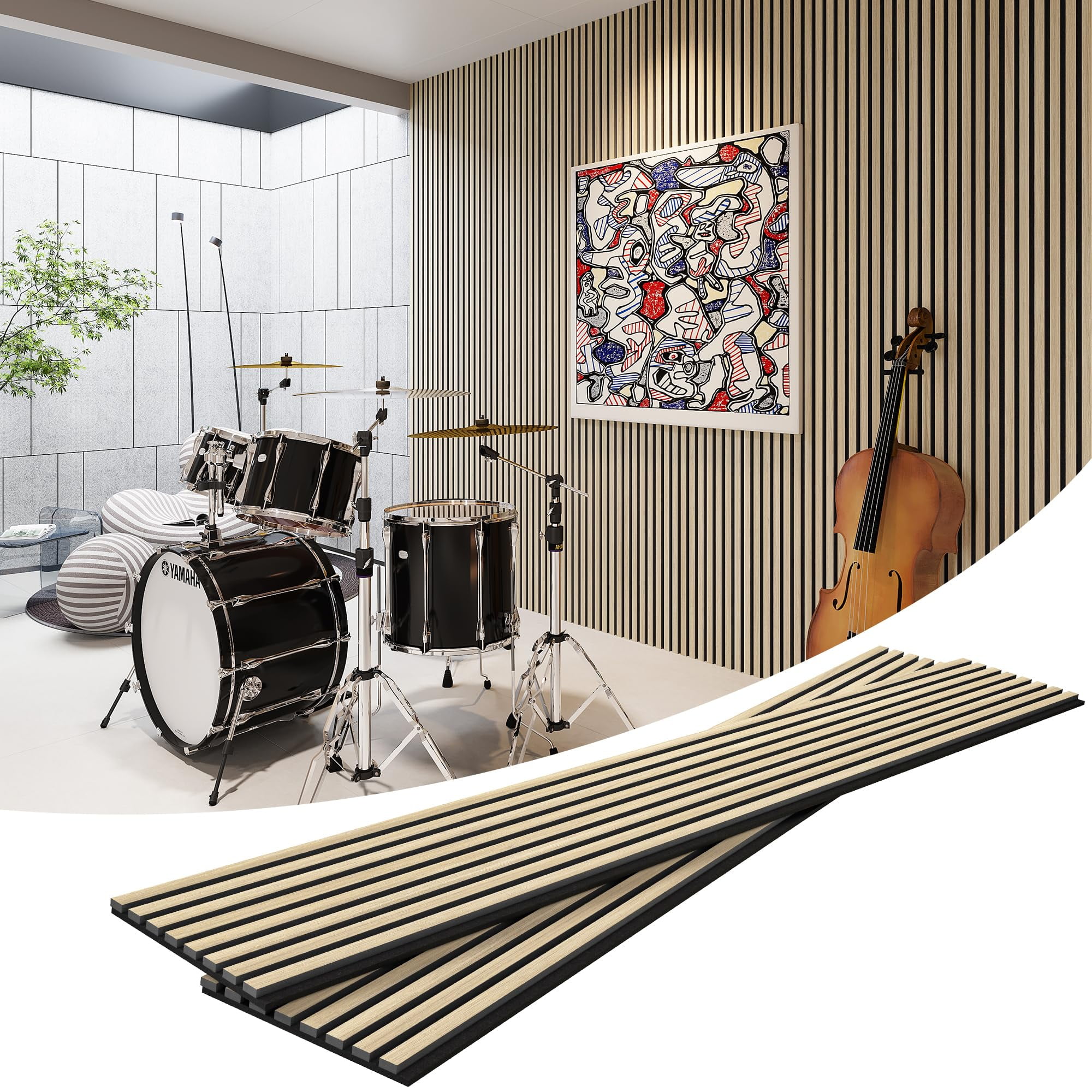 Wall Decals Acoustic Wood Wall Panels, 2 Pack 94.5" x 12.6" Soundproof ...