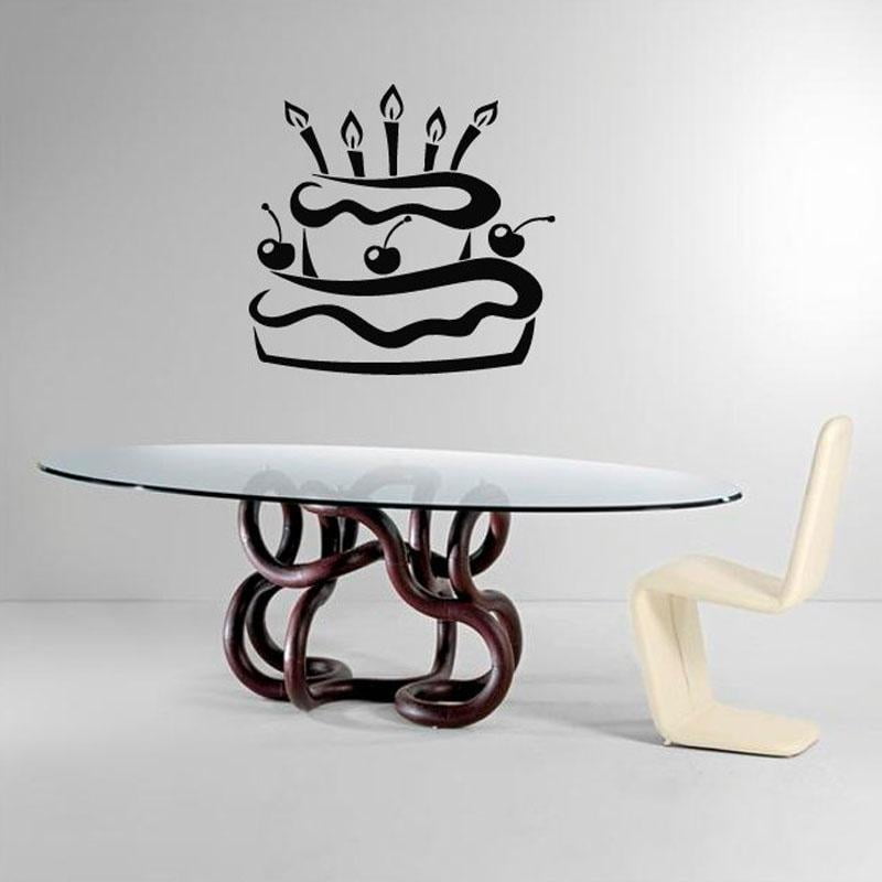 Wall Decals Cherry Pie Cake with Candles Kitchen Cafe Interior Design ...