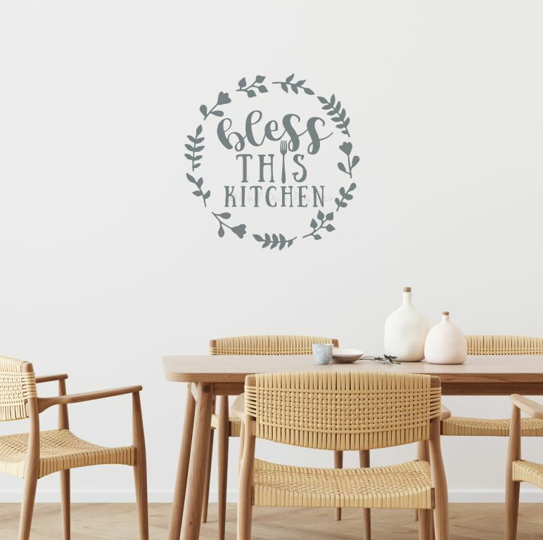 Wall Decals for Kitchen Bless This Kitchen Words in Circle Wreath Art ...