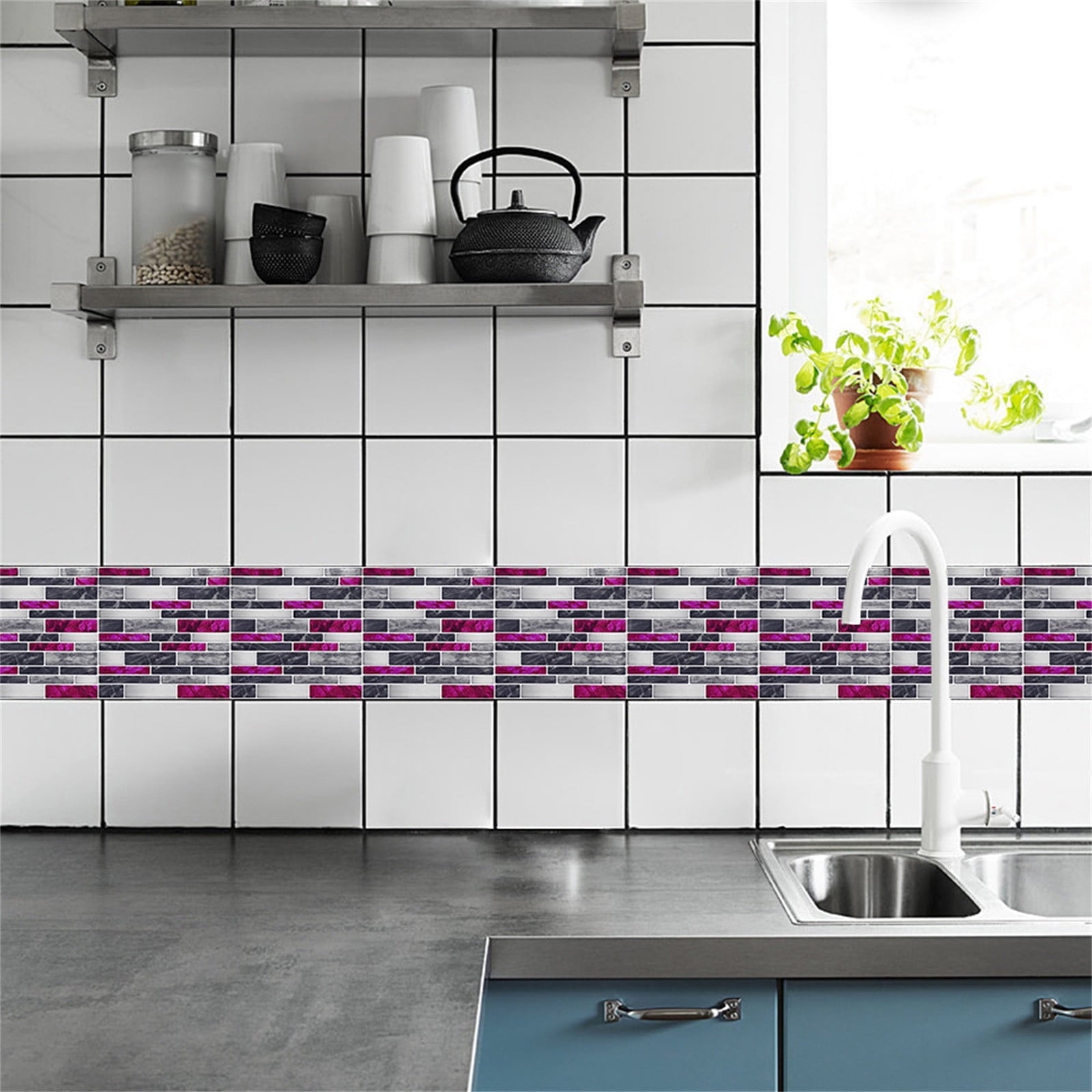 Wall Decals Self Adhesive 3D Tile Stickers 10 Sheets Kitchen Bathroom ...