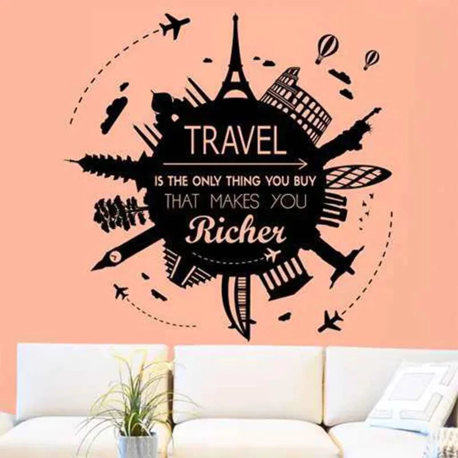 Wall Decals Travel Round The World Sticker Large World Map Wall ...