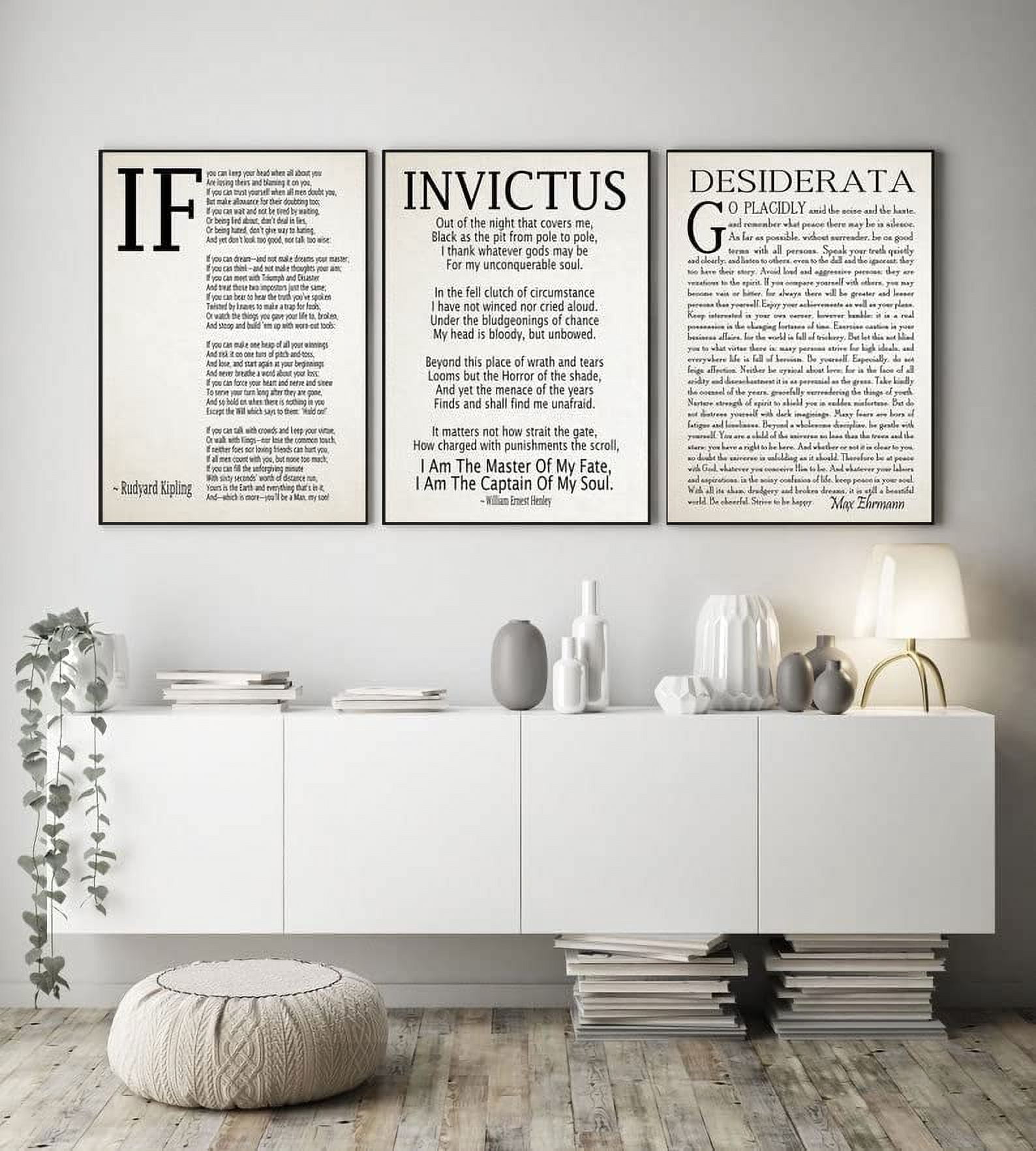 Inspirational Poems Canvas Art: Invictus, If Poem, Desiderata - Set of ...