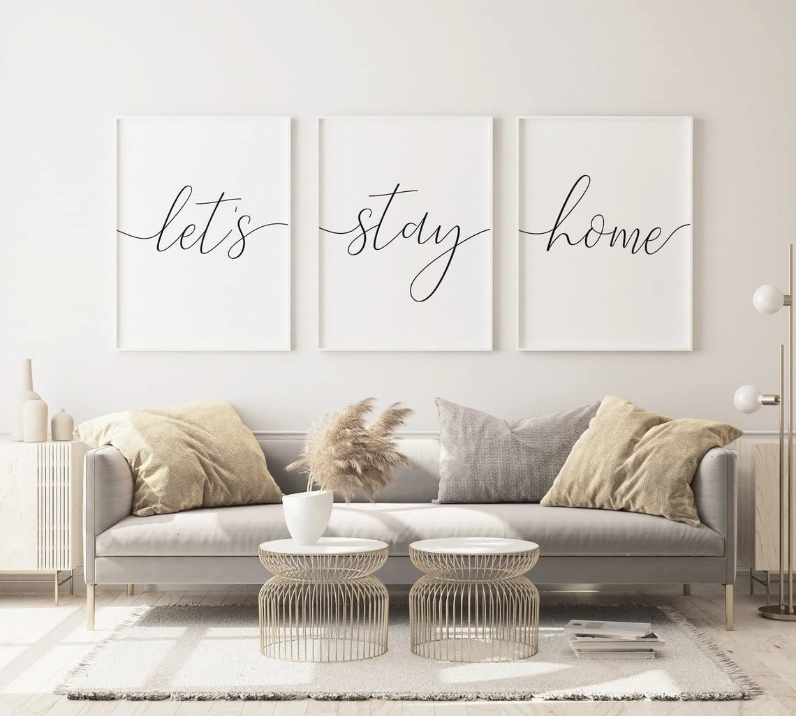 Wall Decor 3 Pieces Let's Stay Home Prints Posters Wall Art Canvas ...