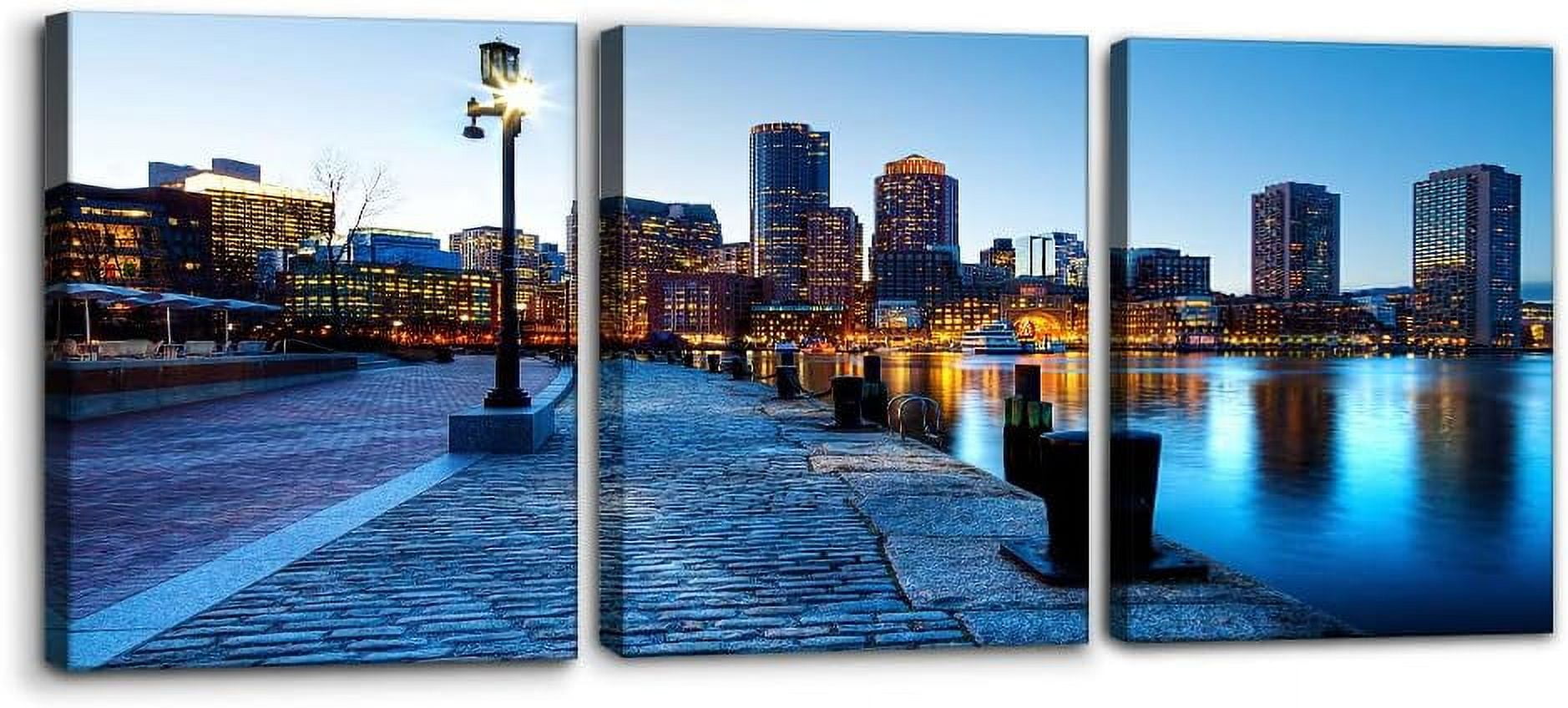 Wall Decor Art Painting 3 Piece Boston Harbor Night Scene Canvas ...