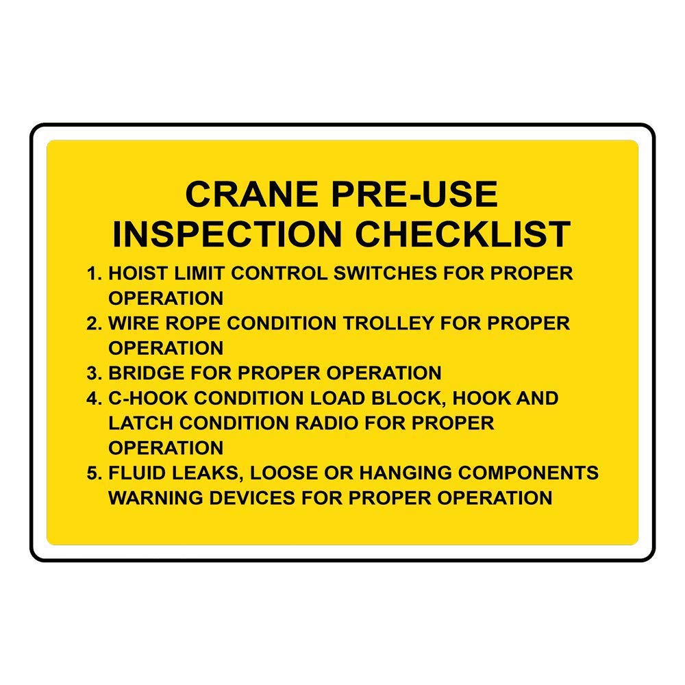 Wall Decor Notice Sign Crane Pre-Use Inspection Checklist Hoist Limit ...