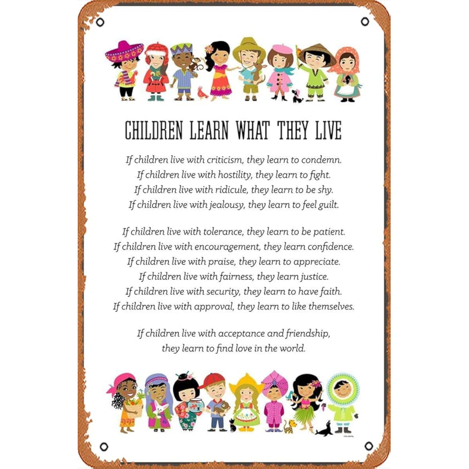 Wall Decor Sign - Children Learn What They Live- Poster, Around The ...