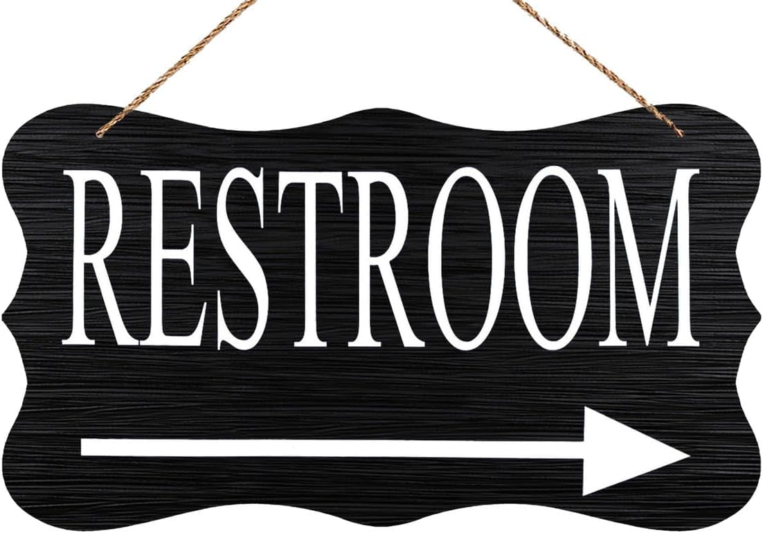 Wall Decor Sign Restroom with Arrow Wood Bathroom Business Sign Home ...