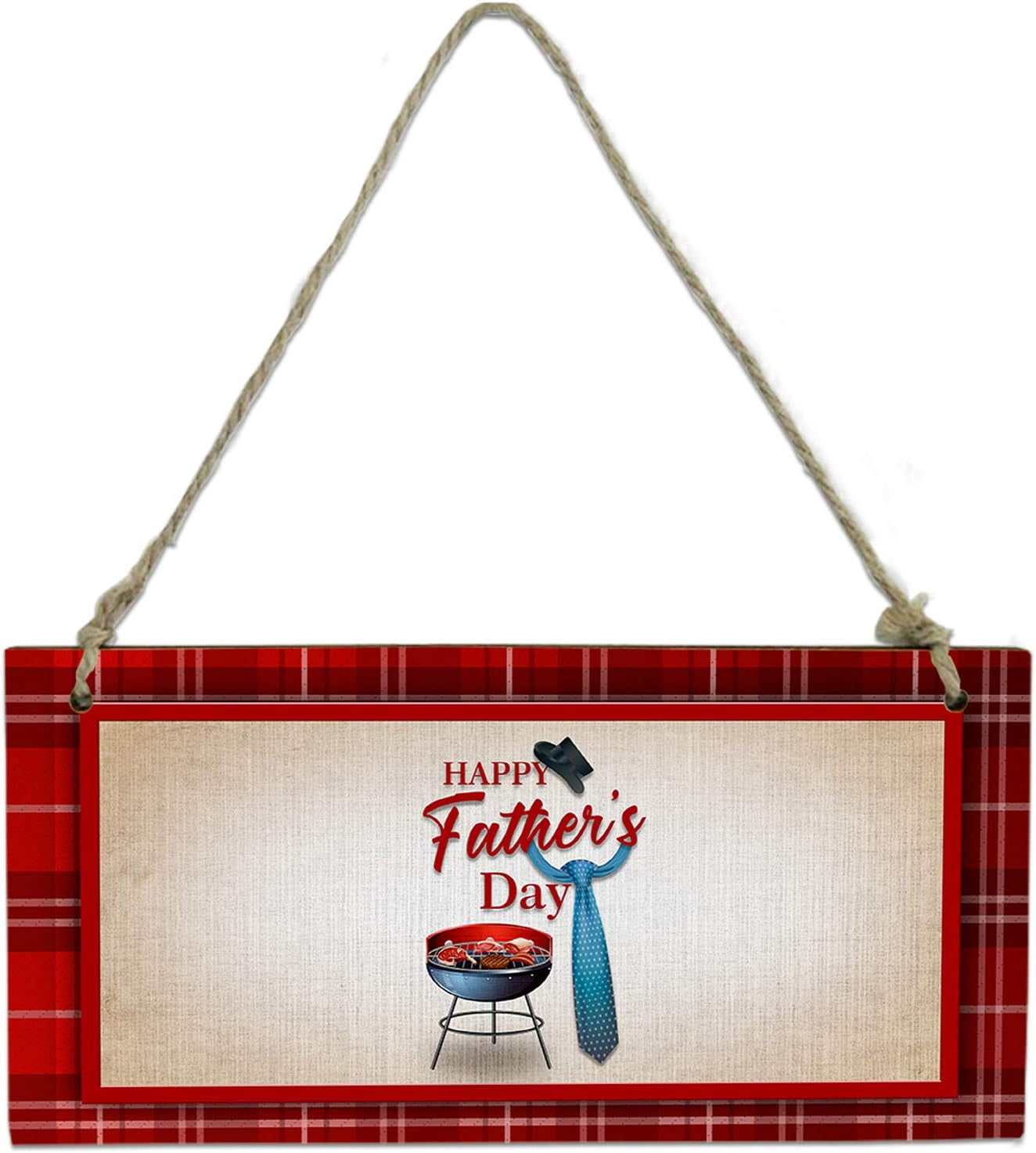 Wall Decor Sign Welcome Sign, Happy Father's Day BBQ Red Plaid Hat Tie ...