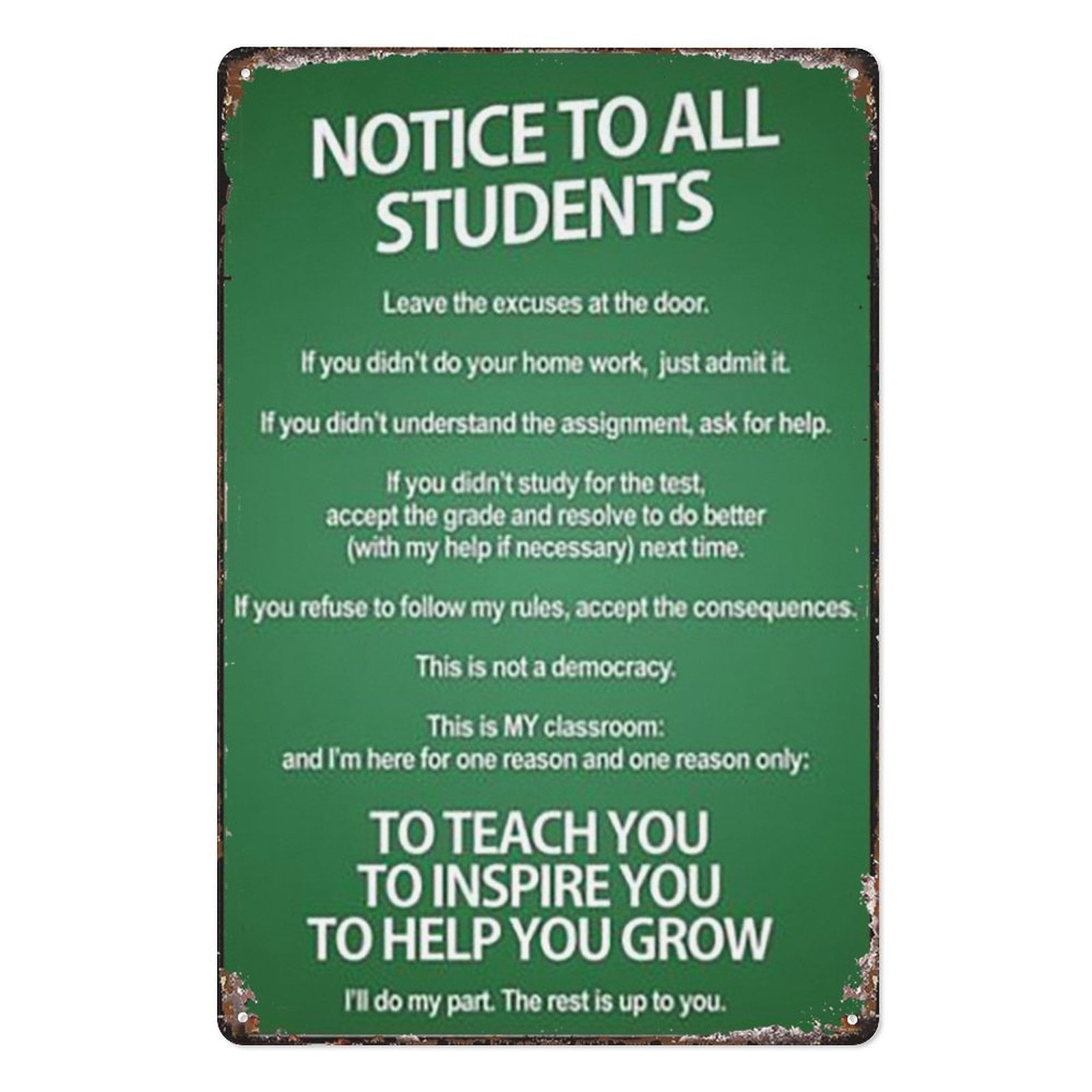 Wall Decor Tin Sign Notice To All Students Classroom Rules, For ...