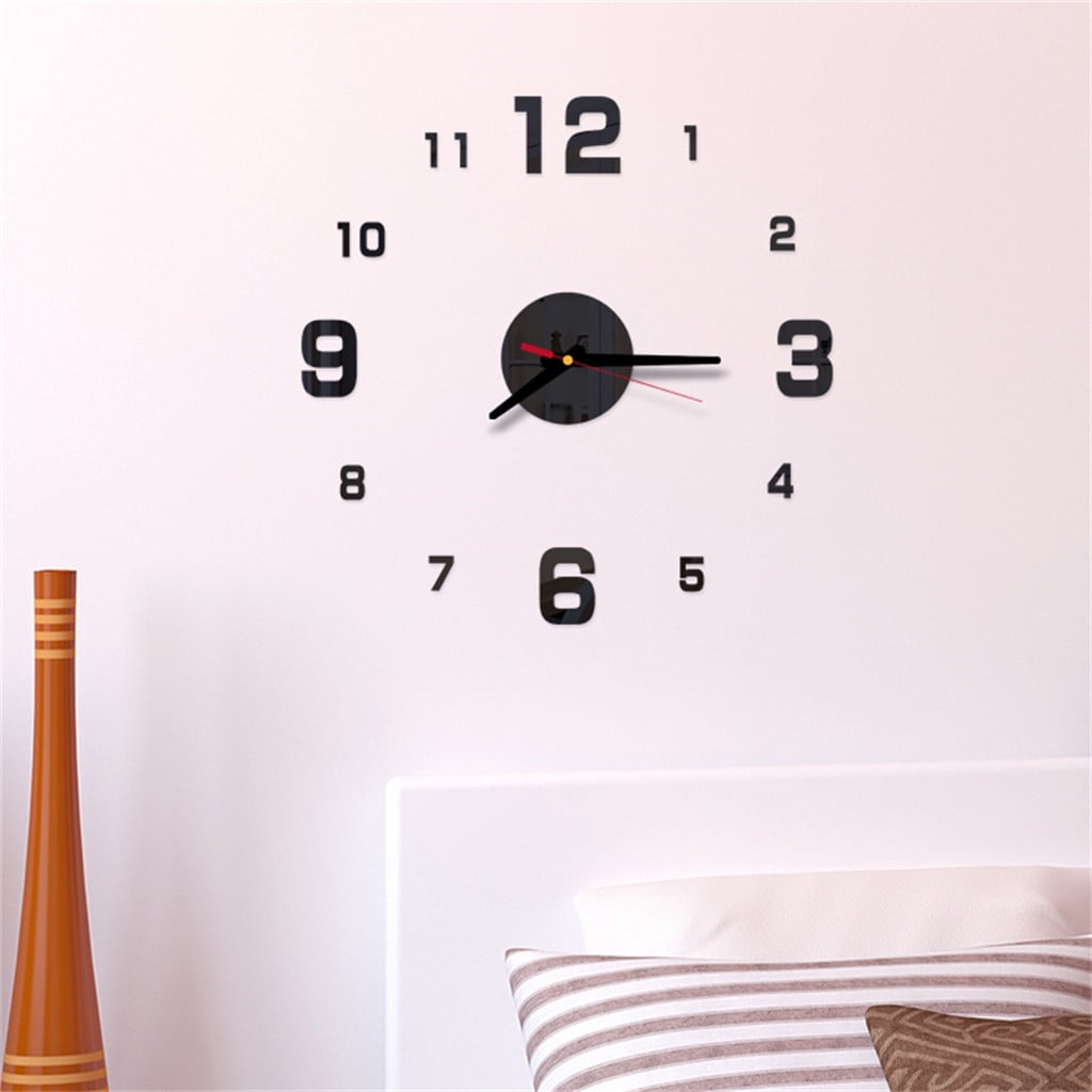 Wall Digital Clock 3D Diy Roman Numbers Acrylic Mirror Sticker Home ...