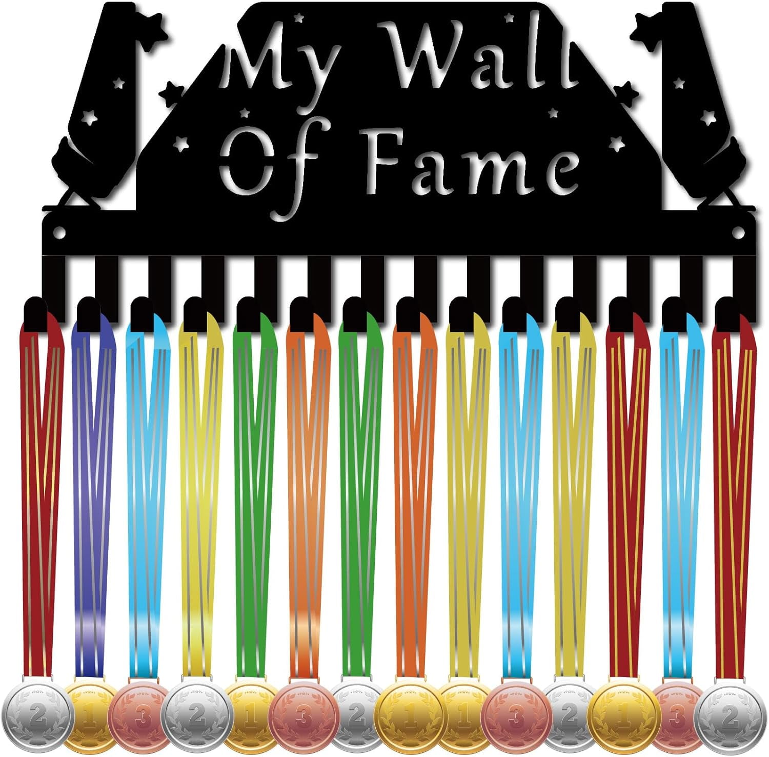 My Wall of Fame Medal Holder Hanger Medals Display Rack Black Metal ...
