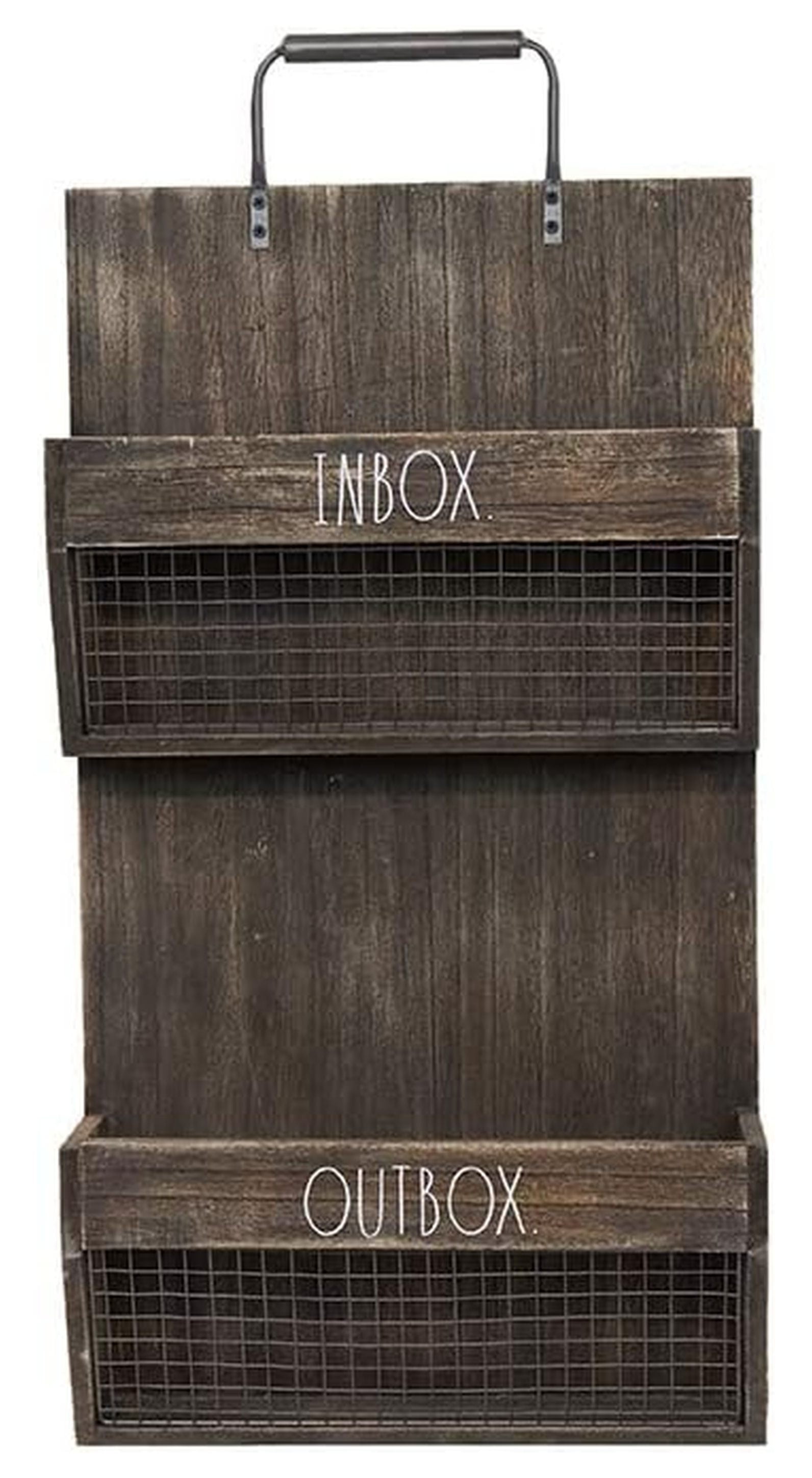 Wall File Holder – 2 Tier Vintage Wooden Inbox and Outbox with ...