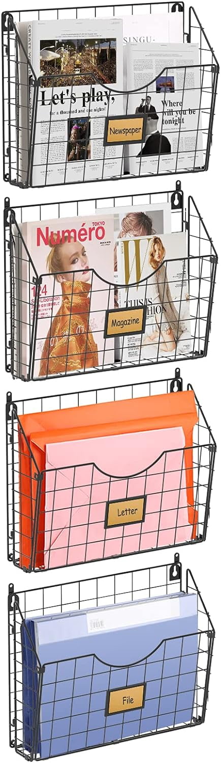 Wall File Holder,Office Metal Wire Hanging File Folder with 4 Pockets ...