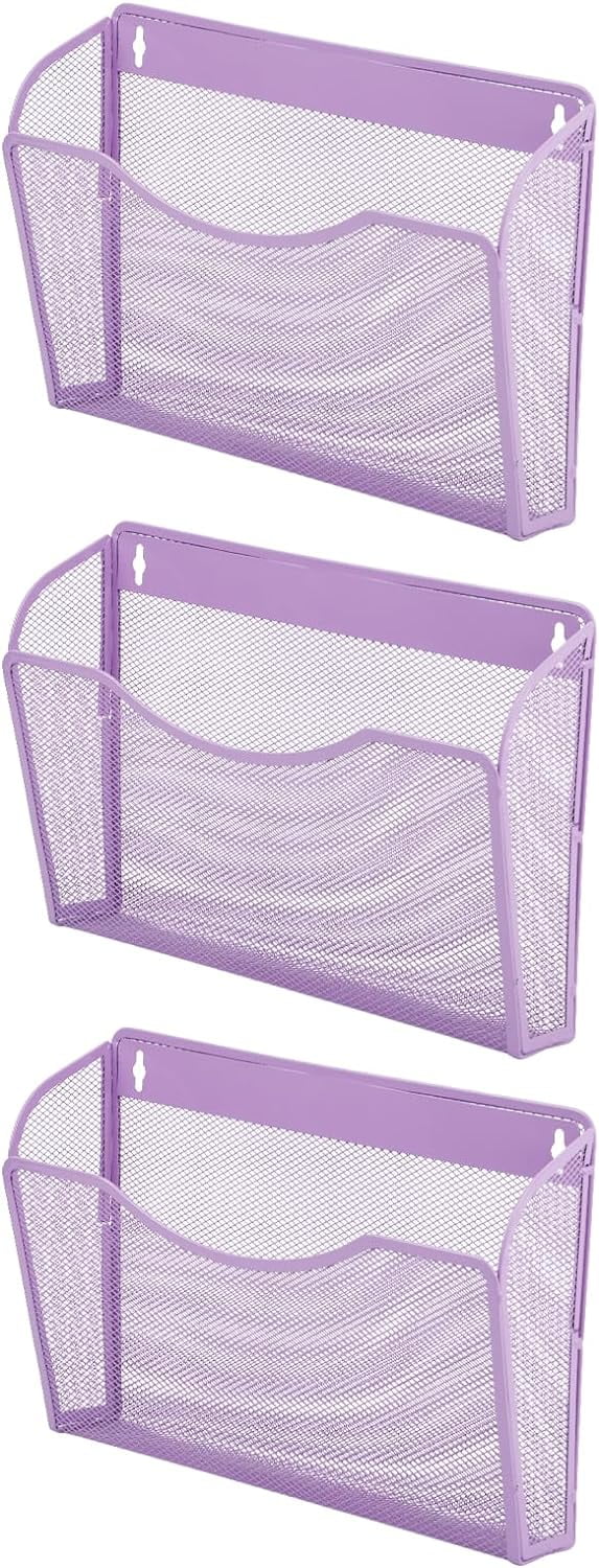 Wall File Holder Organizer, 3 Pockets Purple Hanging file Organizer ...