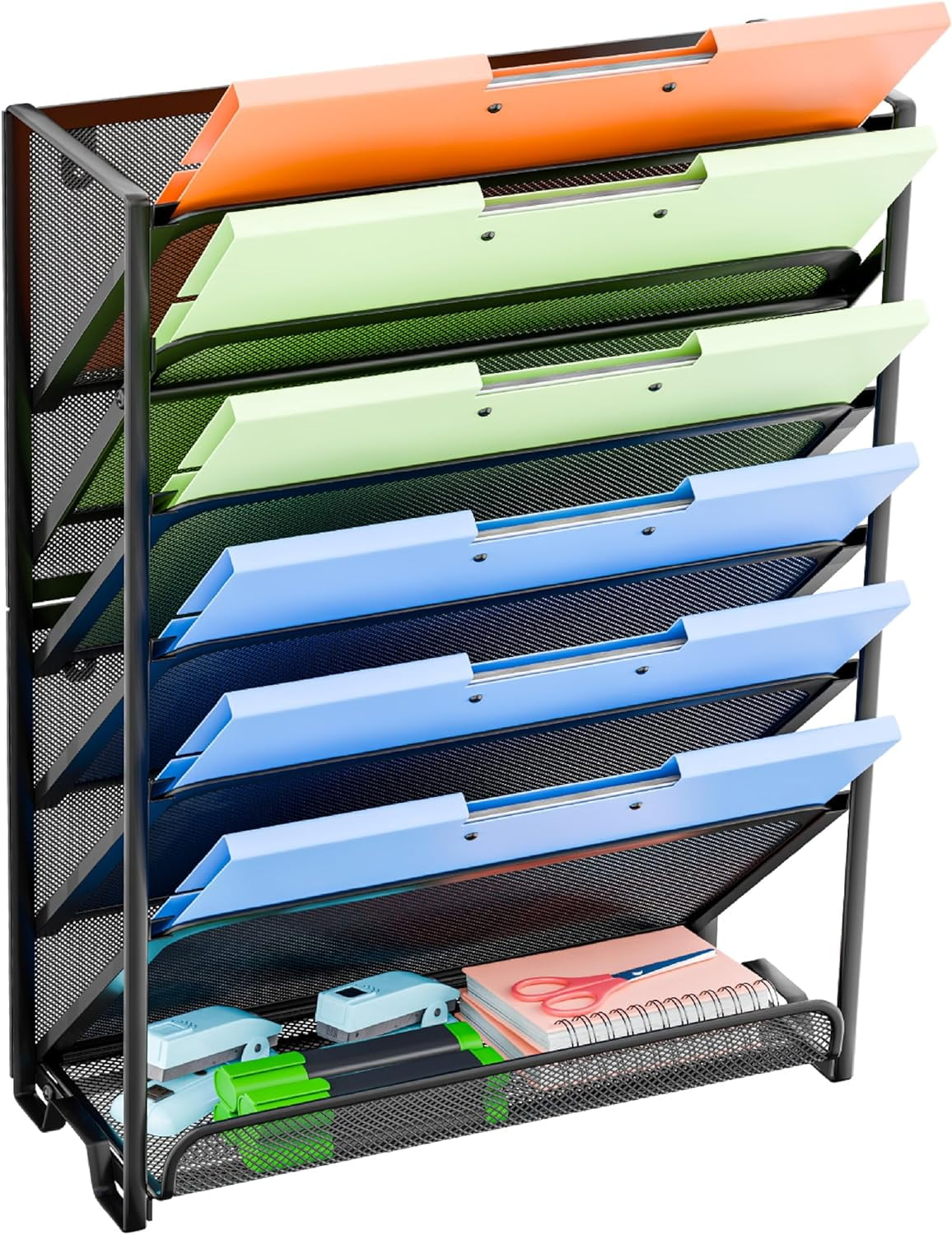 Wall File Organizer, Mesh 7-Tier Vertical Hanging File Holder, Desktop ...