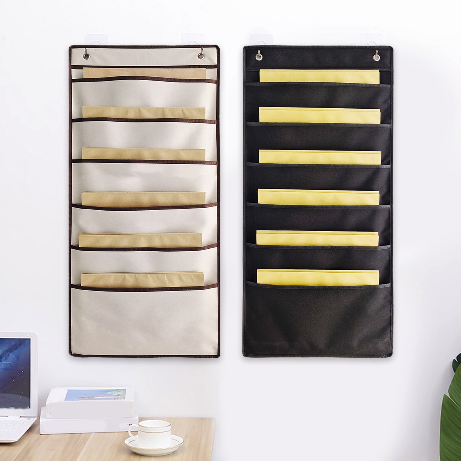 Wall File Organizer, Pocket Storage with Hooks, 2 Pockets, Hanging ...