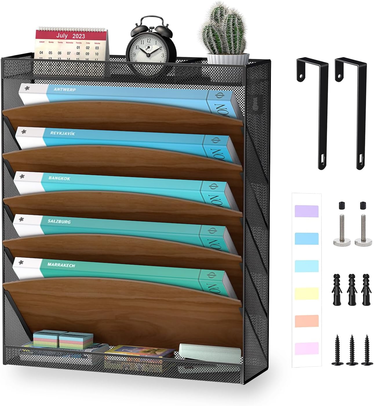 Wall File Organizer, Wood Wall File Holder, 7 Tier Vertical Hanging ...