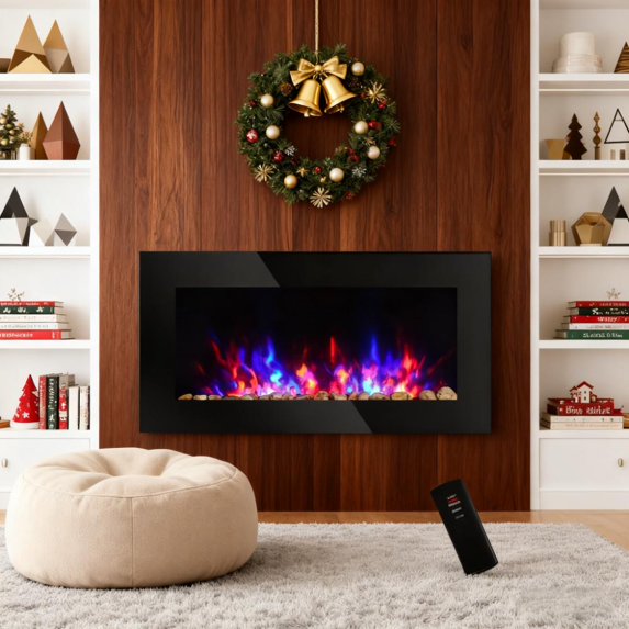 Wall Fireplace,Electric Wall-Mounted Fireplace with Flame Effect, 7 ...
