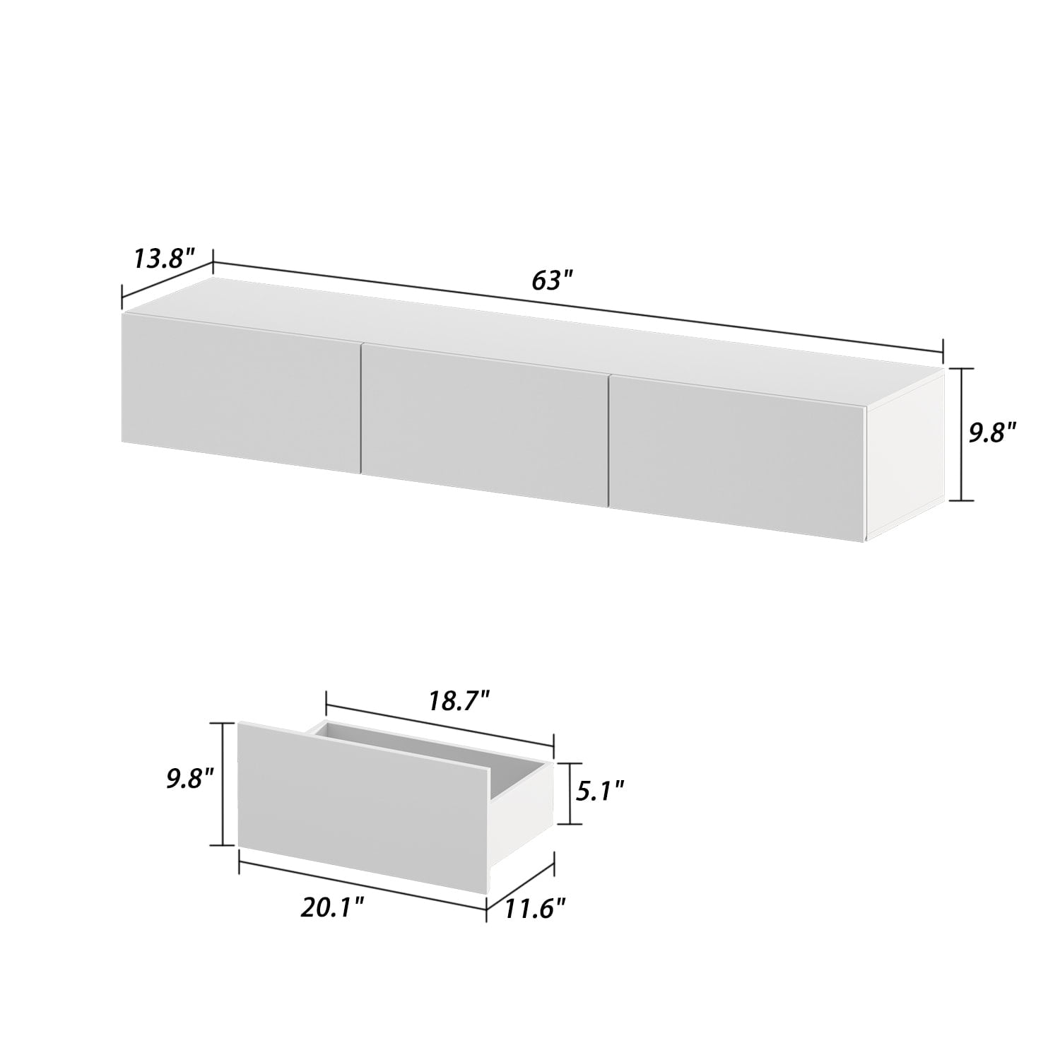 Wall Floating Media Consoles Hanging TV Console With Light TV Stand ...