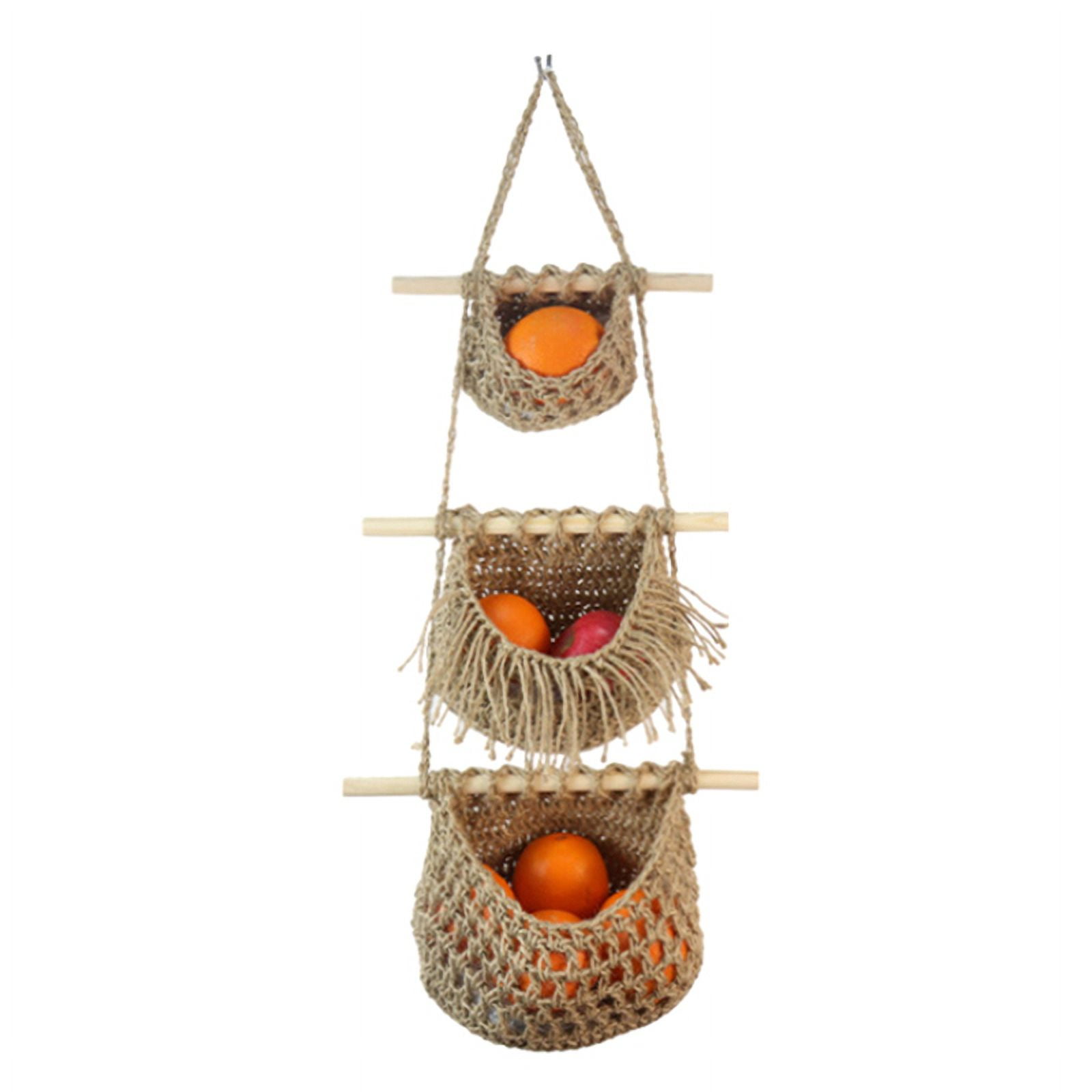 Wall Fruit Basket Braided Hanging Baskets for Kitchen Fruit and ...