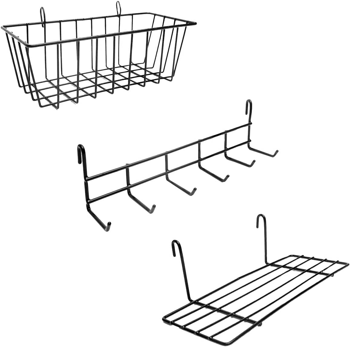 Wall Grid Accessories: Hanging Basket, Hooks Rack & Shelf | Wire Panel ...