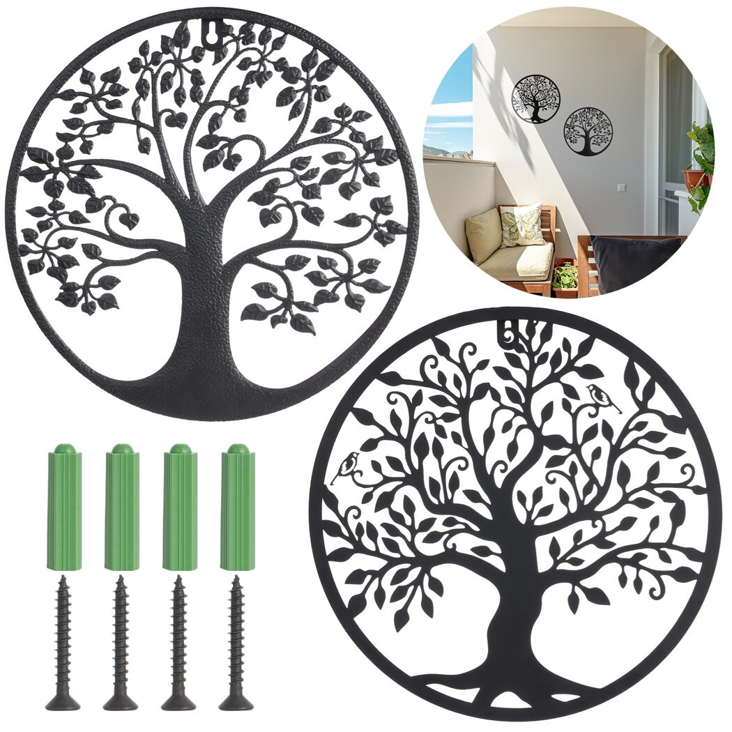 Wall Hanging Art Decorations, 12in 2Pcs Metal Tree Life Plaques ...