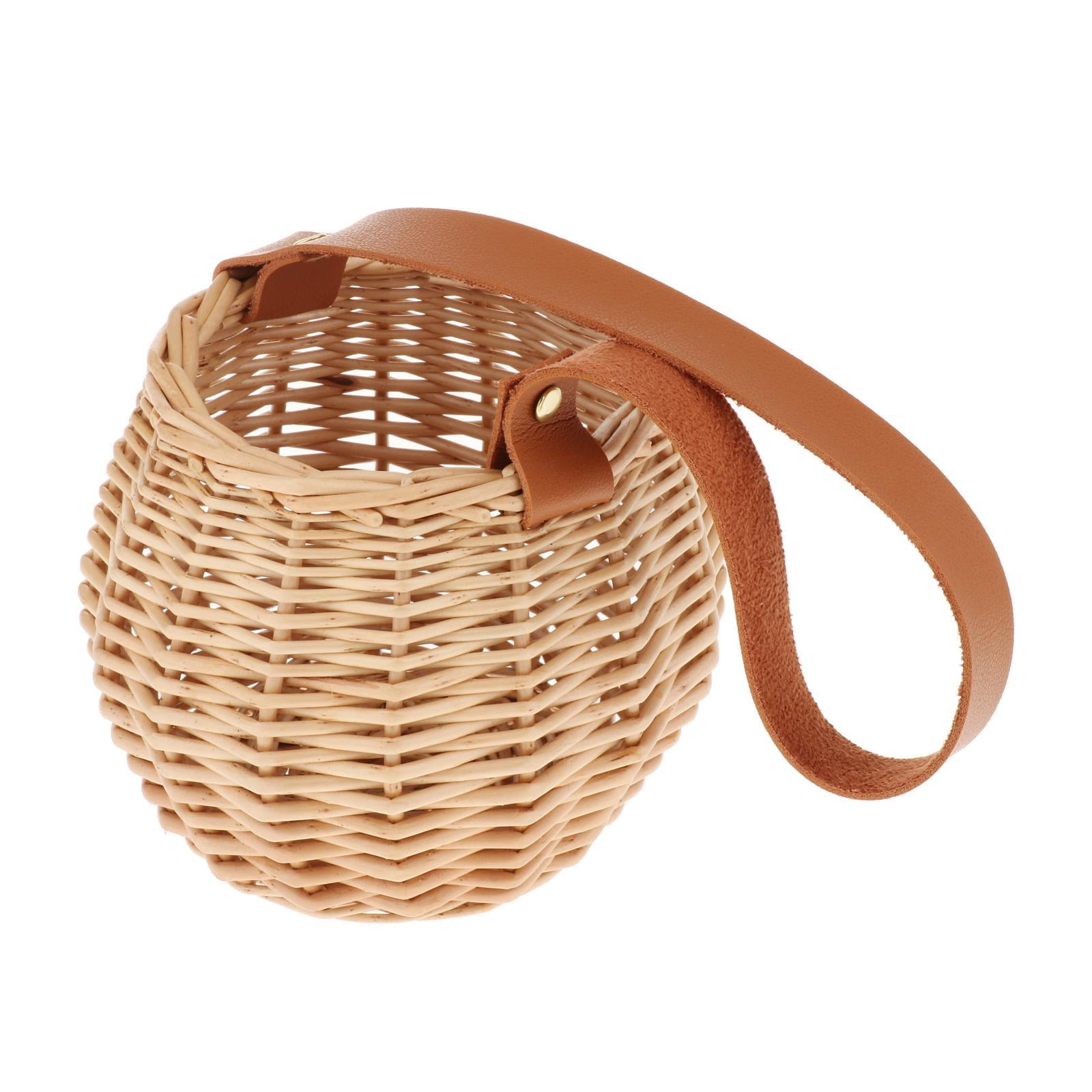 Wall Hanging Basket with Leather Strap, Small Wall Hanging Wicker Bins ...