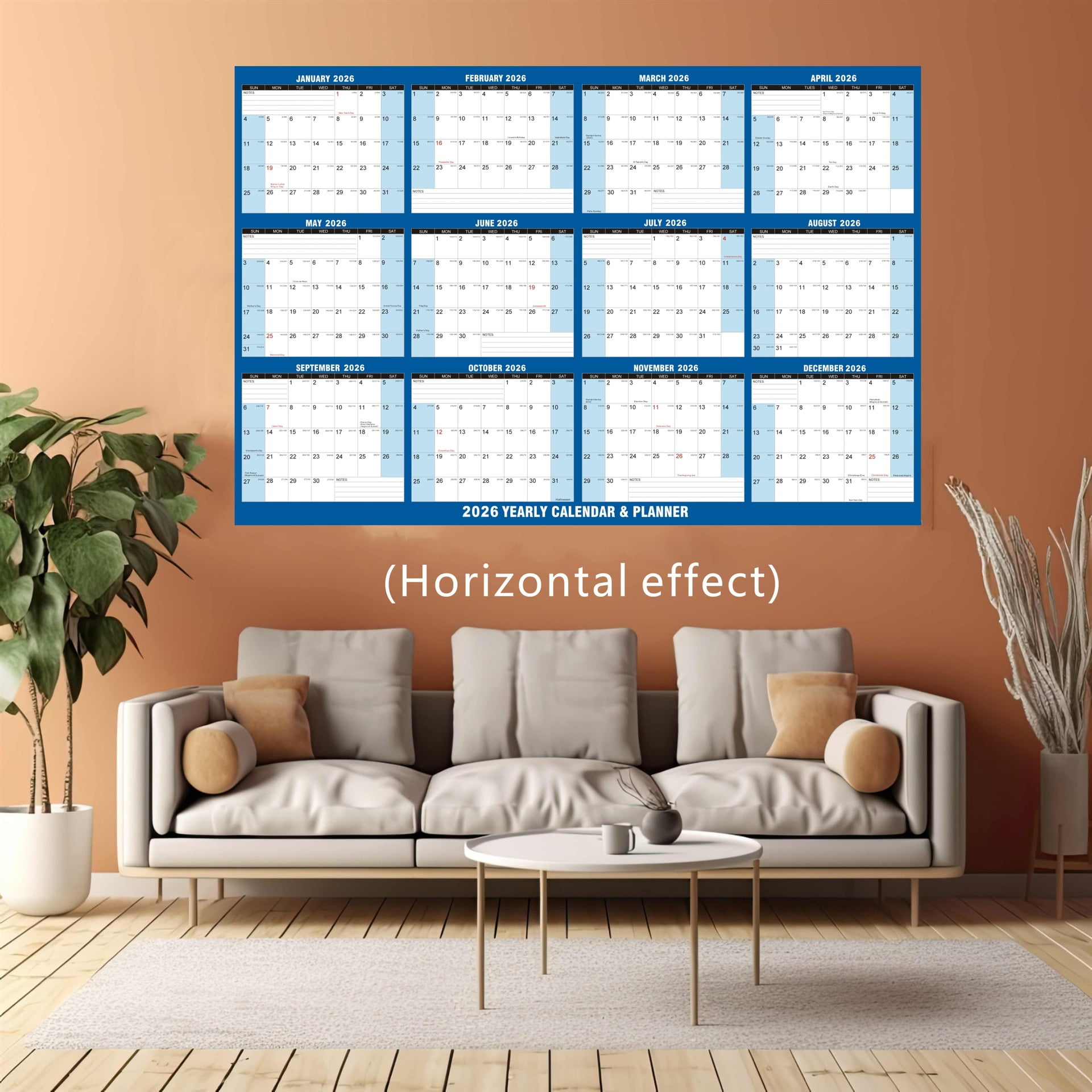 Wall Hanging Calendar for2026-2027,Multifunctional Wet & Dry Erasable ...