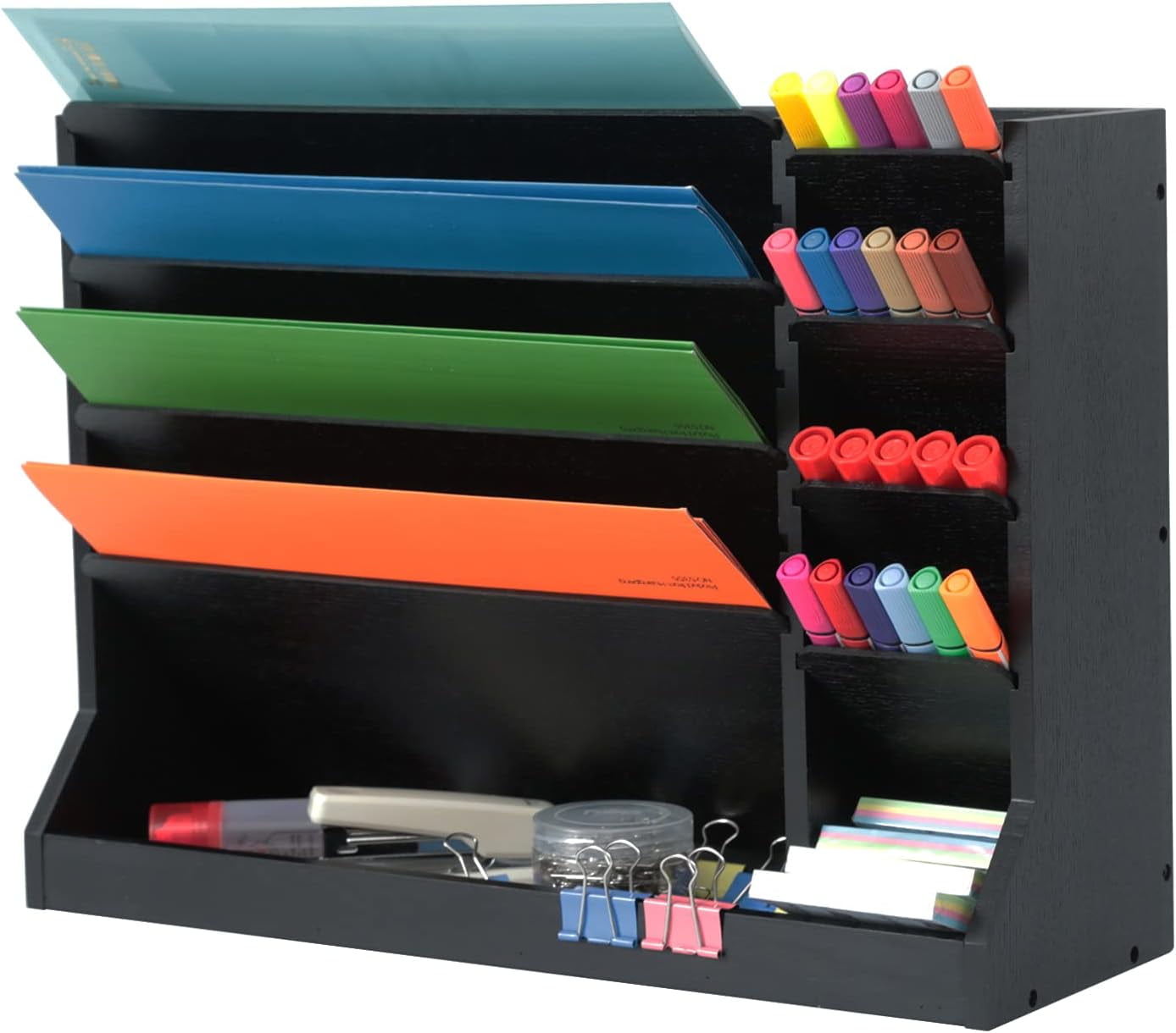 Wall Hanging File Organizer, 4 Tier Desk Wooden File Holder with 4 ...