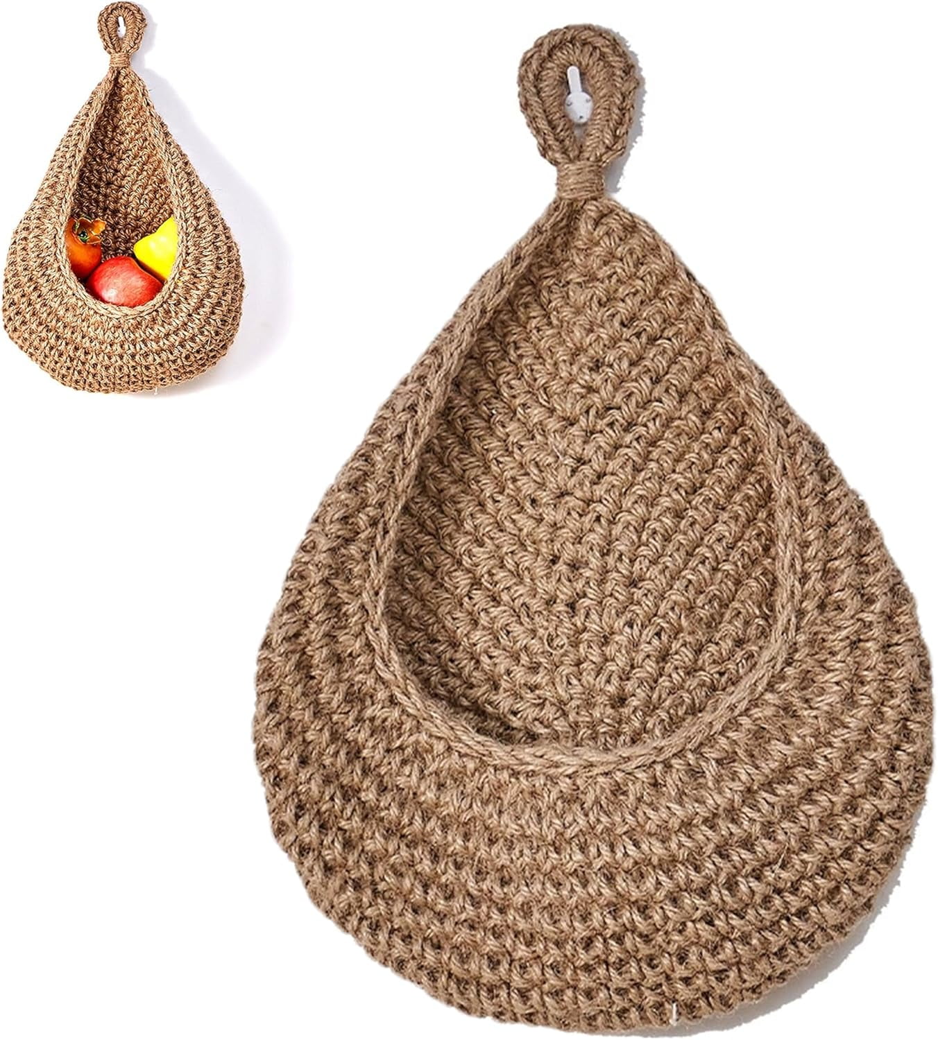 Wall Hanging Fruit Baskets for Kitchen: Jute Linen Teardrop Woven ...