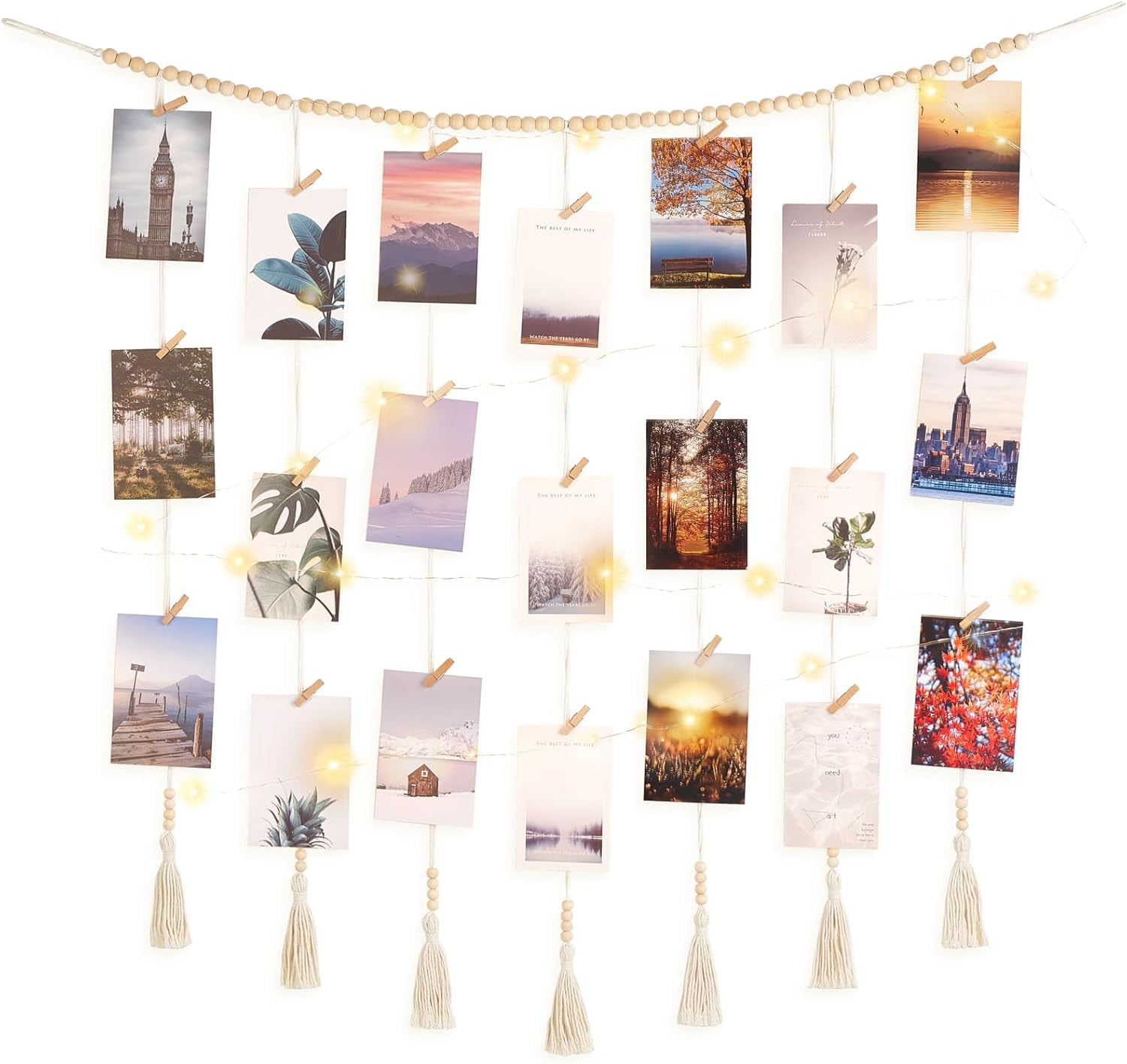 Wall Hanging Photo Display with Clips Collage Picture Frame Boho Wall ...
