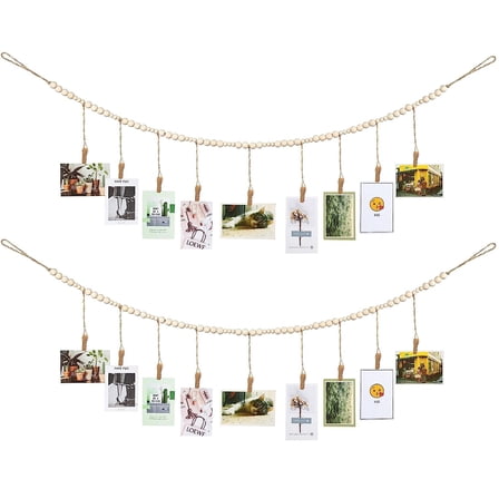 Wall Hanging Photo Display with Wooden Beads Garland, Collage Picture ...