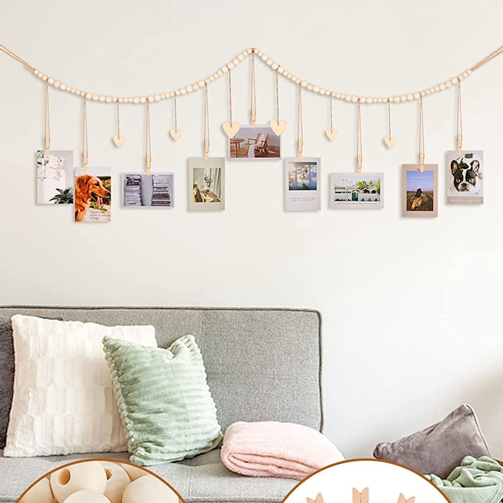 Wall Hanging Photo Display with Wooden Beads Garland, Collage Picture ...