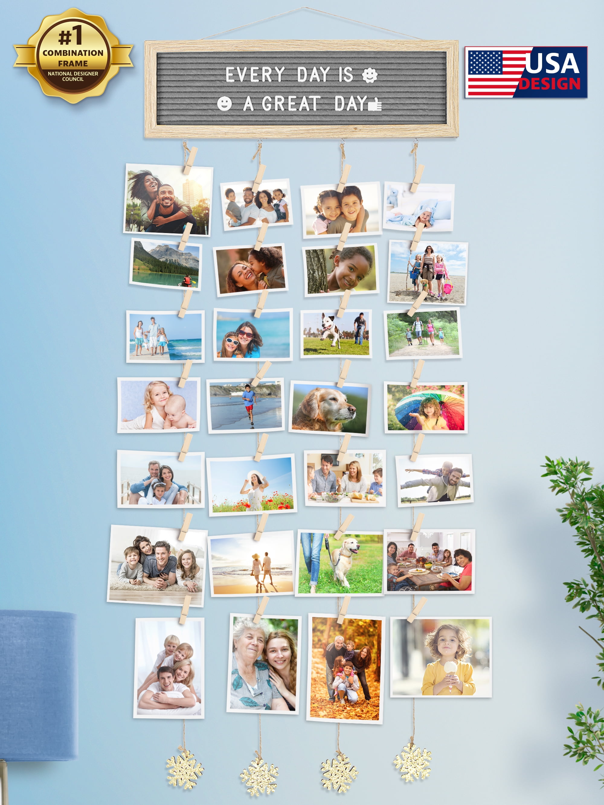 Wall Hanging Picture Frame Collage, Letterboard Hanging Photo Display ...