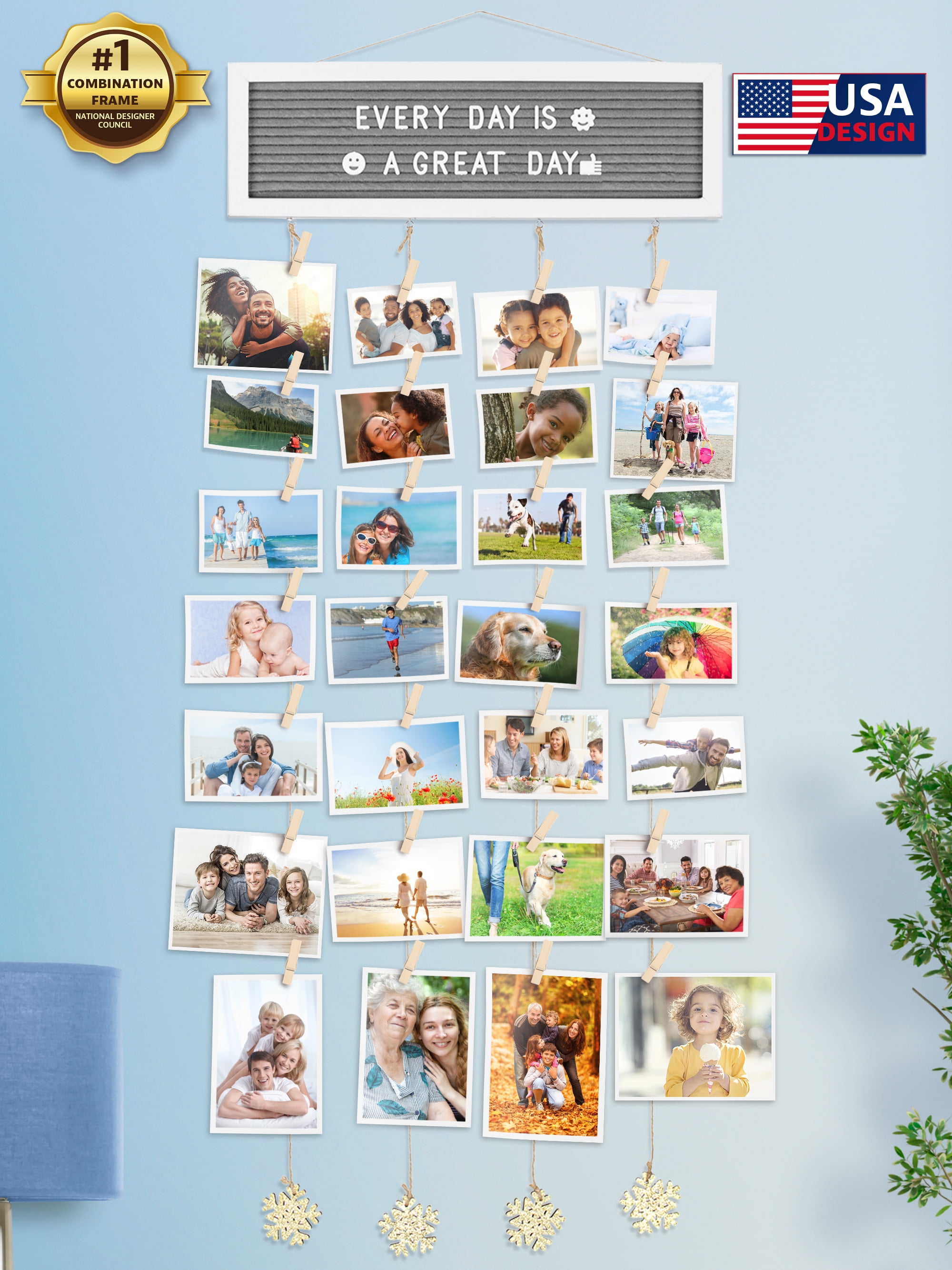 Wall Hanging Picture Frame Collage, Letterboard Hanging Photo Display ...