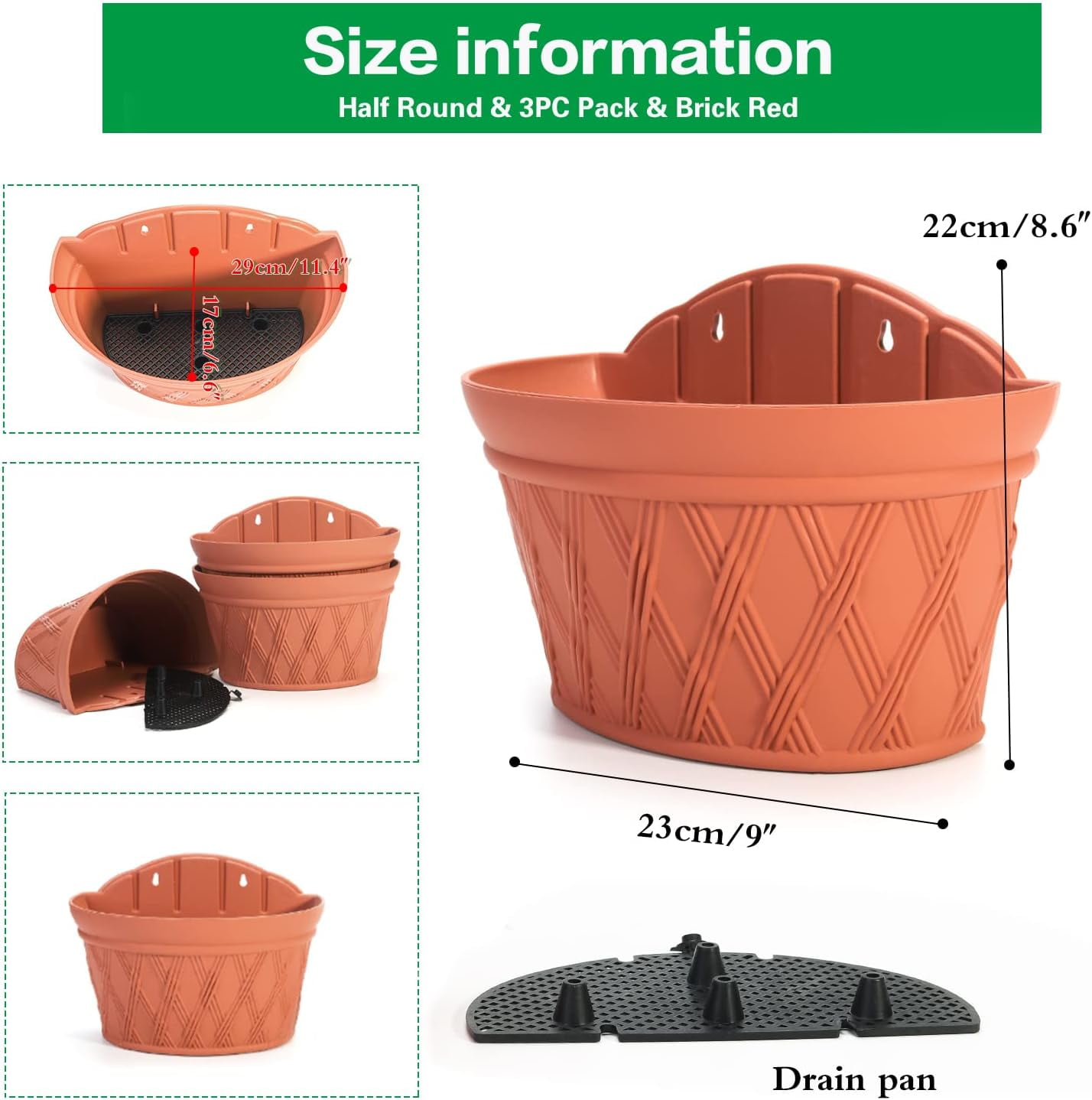 Wall Hanging Planters,11.5 Inch Hanging Flower Pots for Railing Fence ...