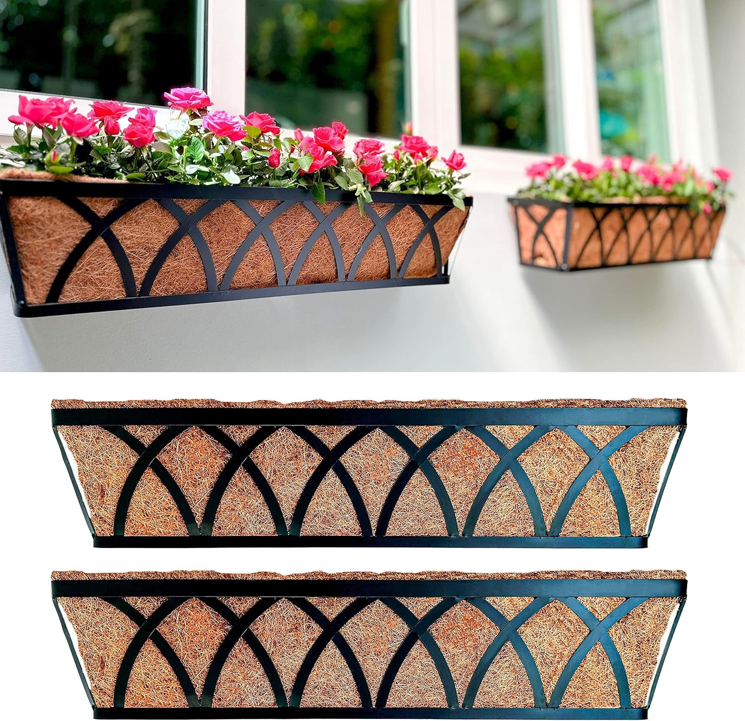 Wall Hanging Planters (2 Pack, 30 Inch) Balcony Fence Planter with Coco ...