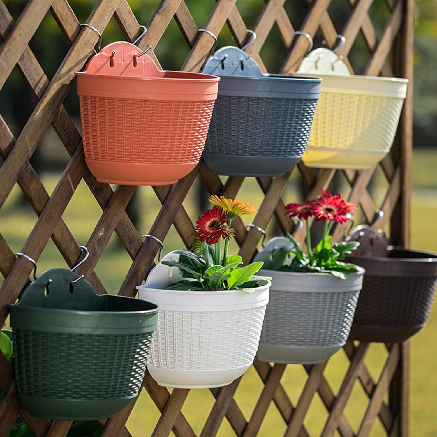 Wall Hanging Planters for Indoor Outdoor Plants, Small Plastic Railing ...