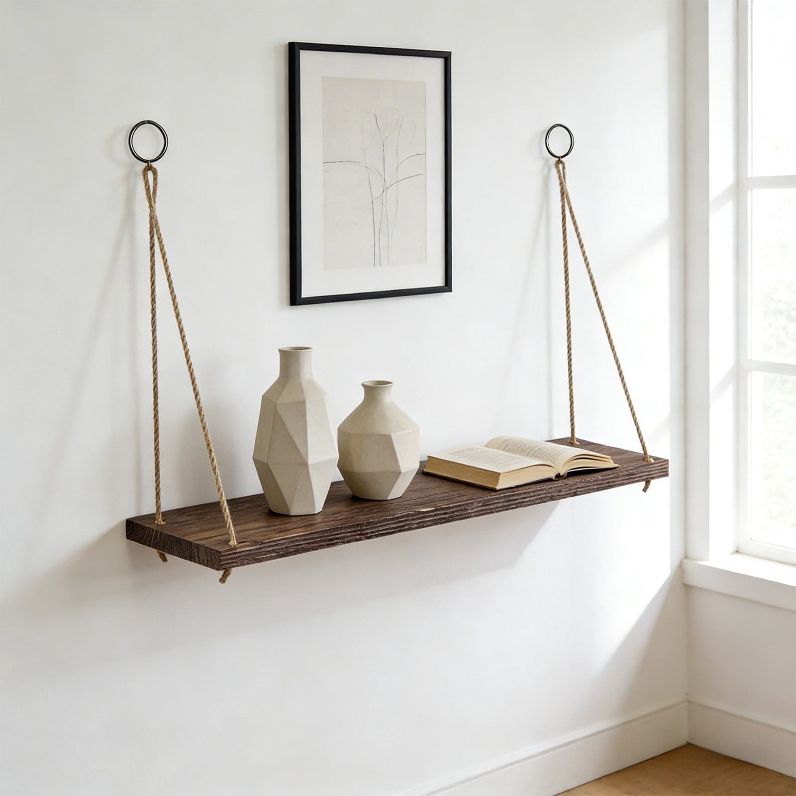 Wall Hanging Rope Storage Rack Wooden Board Shelf Wall Mounted Rope ...
