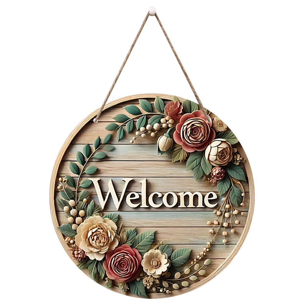 Wall Hanging Round Sign Wooden Welcome Door Sign Party Atmosphere Wall ...