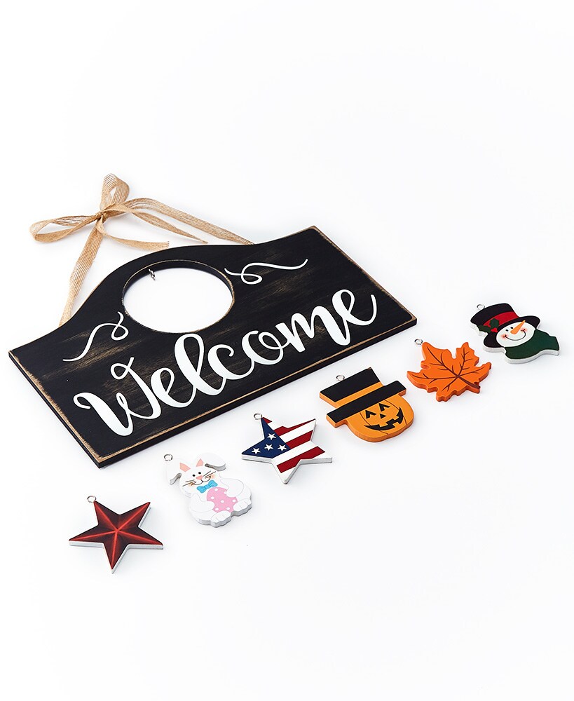 Wall Hanging Welcome Sign with 6 Interchangeable Seasonal Icons ...