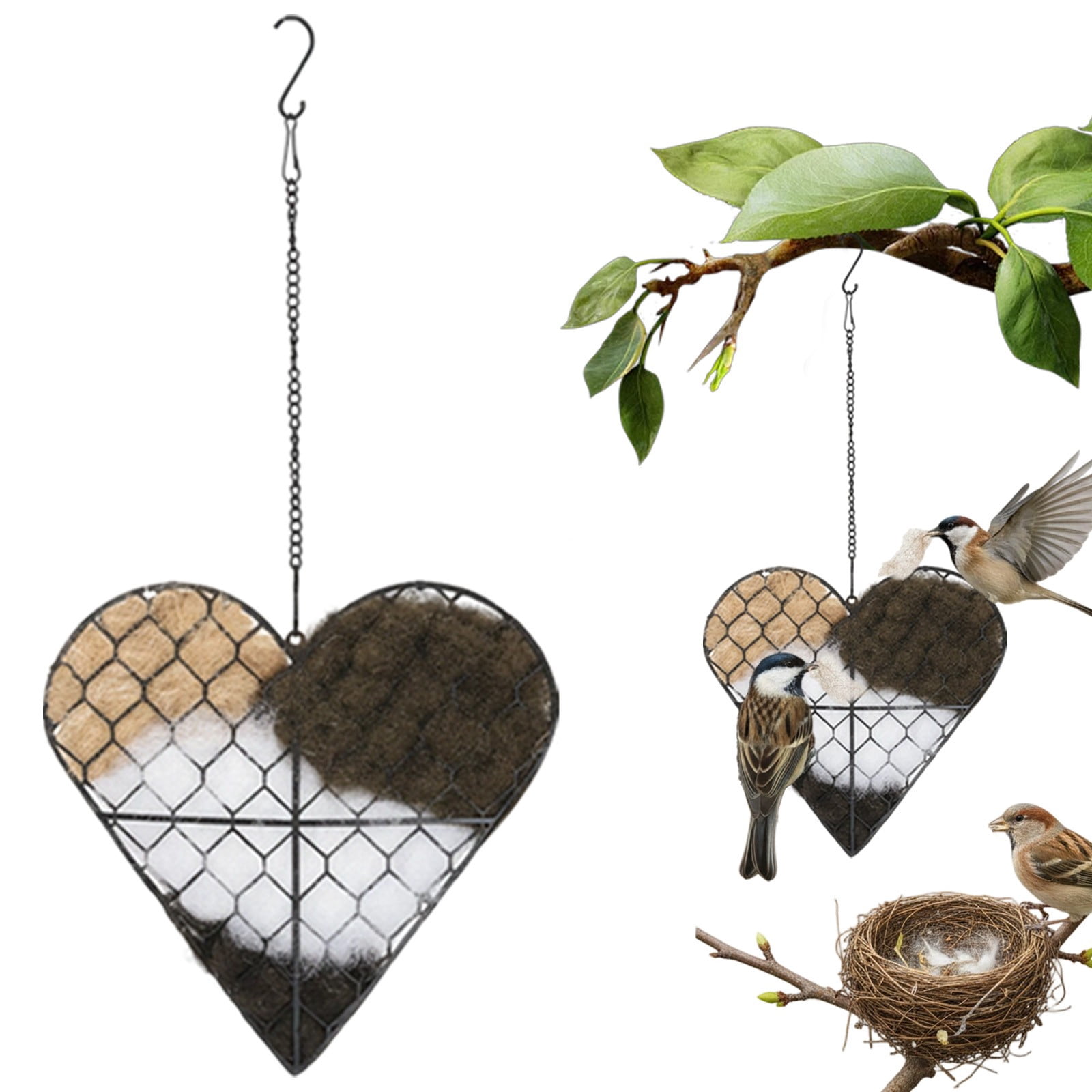 Wall Hangs,Handmade Fiber Bird Nesting Heart Refillable Birds Haven ...