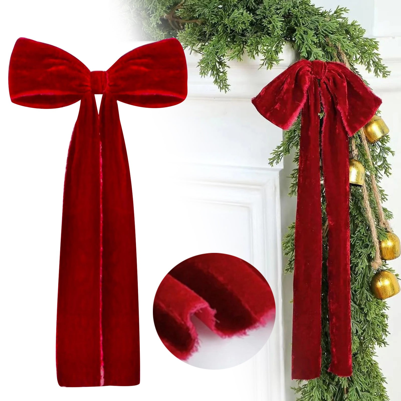 Wall Hangs,Oversized Velvet Christmas Bow Flocked Holiday Garland For ...